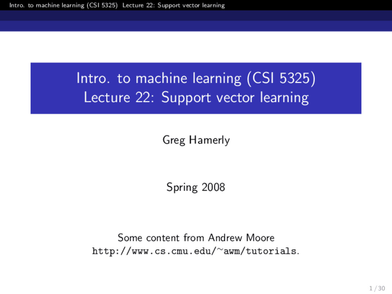Lecture Slides On Support Vector Learning Csi 5325 Docsity