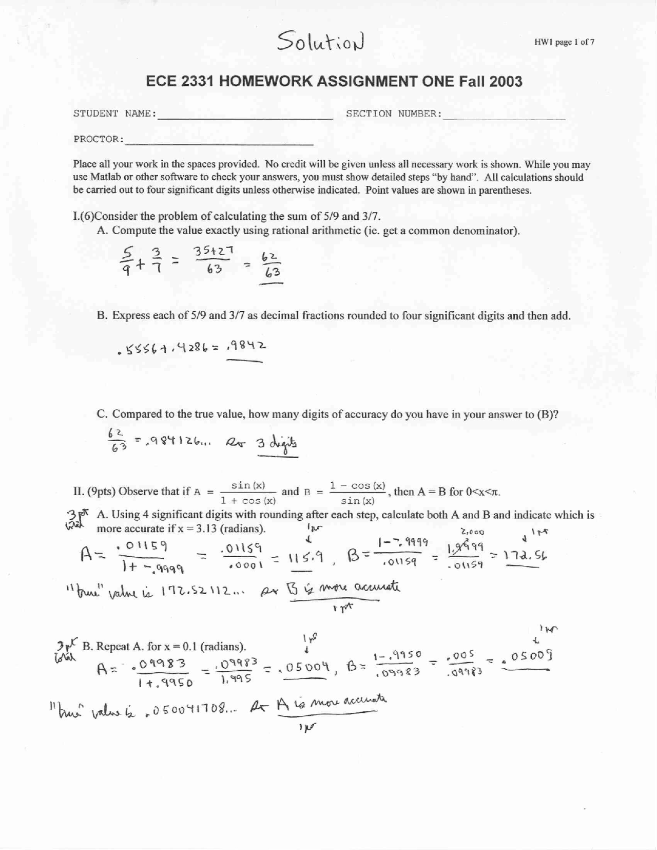 Solutions For Assignment 1 Numerical Methods 2003 Ece 2331 Docsity