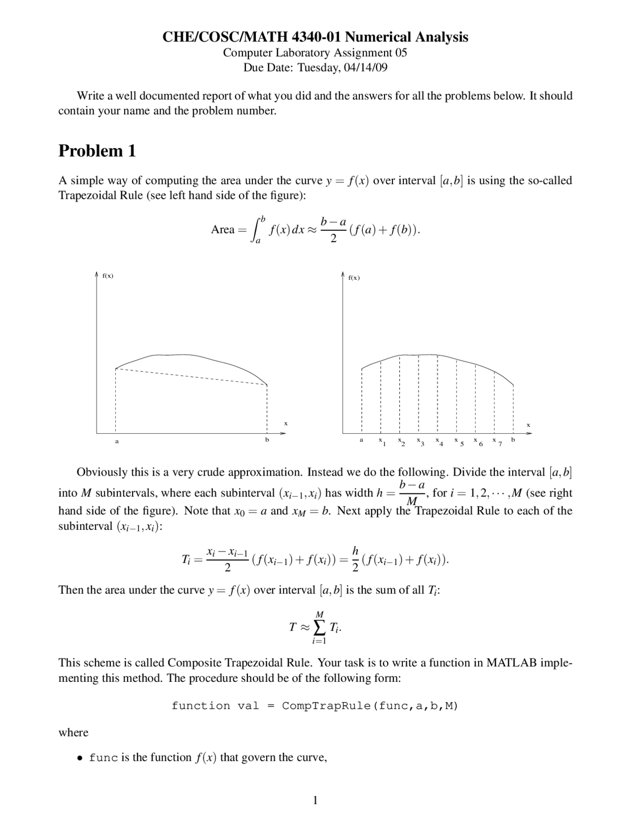 Computer Laboratory Assignment 5 Numerical Analysis Math 4340 Docsity