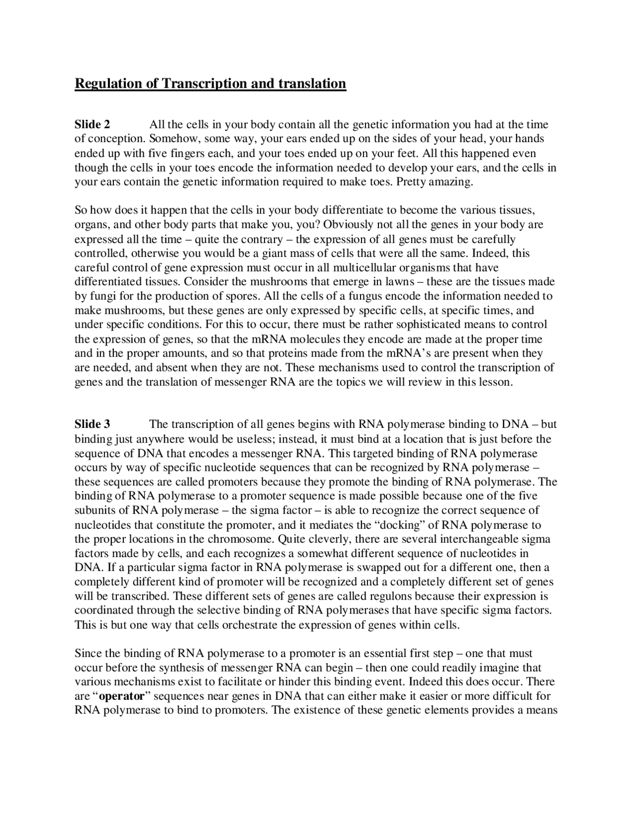 Regulation of Transcription and the Translation - Review Sheet | BIOL ...