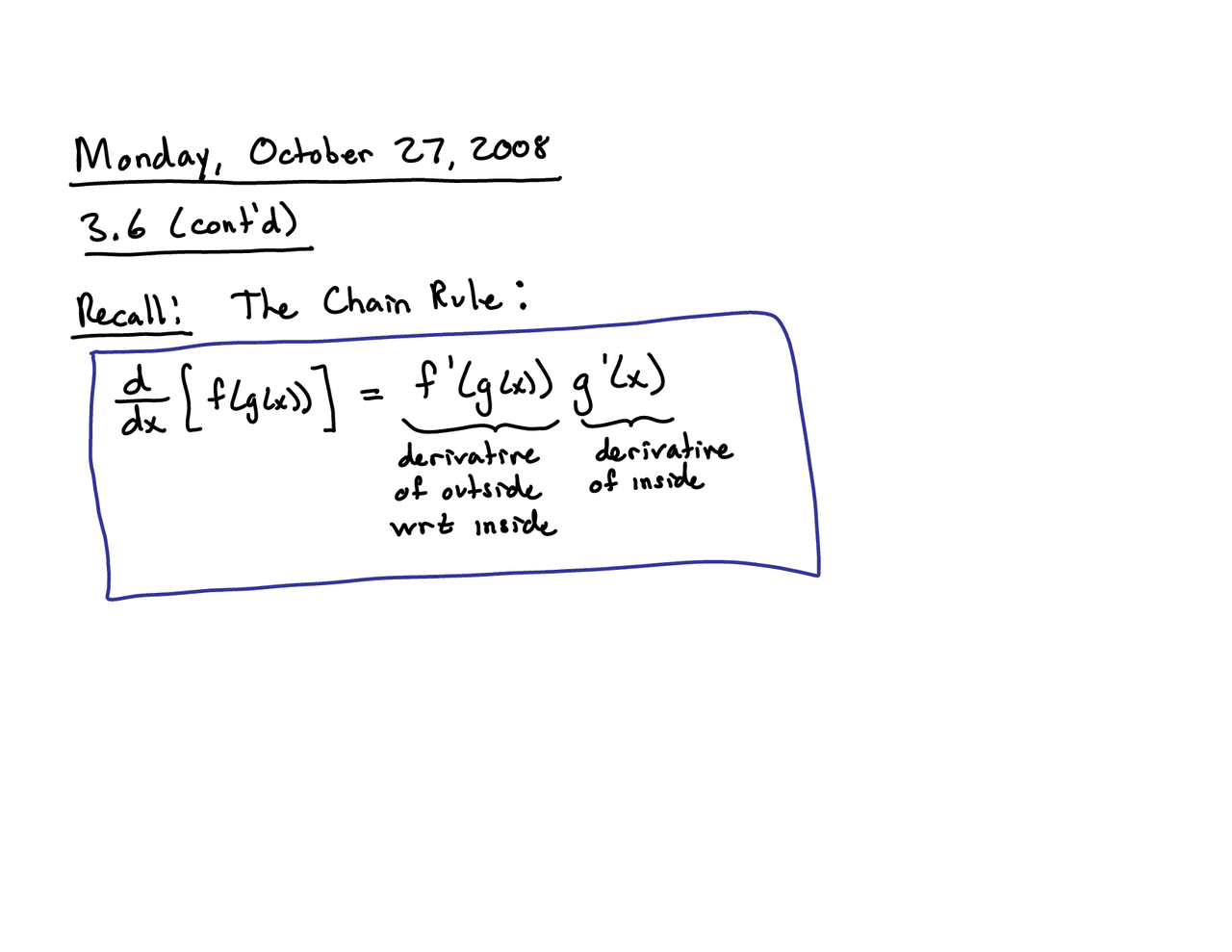 Handwritten Notes on Chain Rule - Calculus I | MATH 121 - Docsity