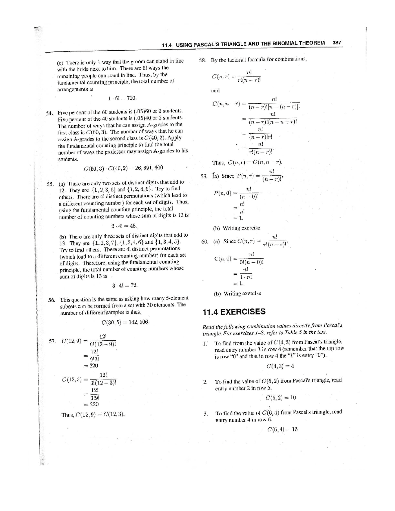 Using Pascal’s Triangle and the Binomial Theorem | MATH 124 - Docsity