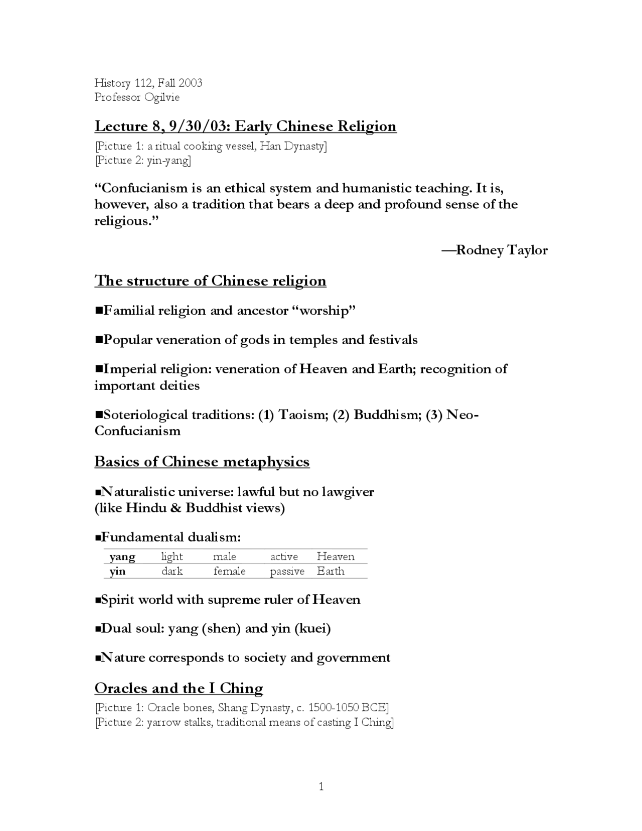 Early Chinese Religion - Introduction to World Religions - Notes ...