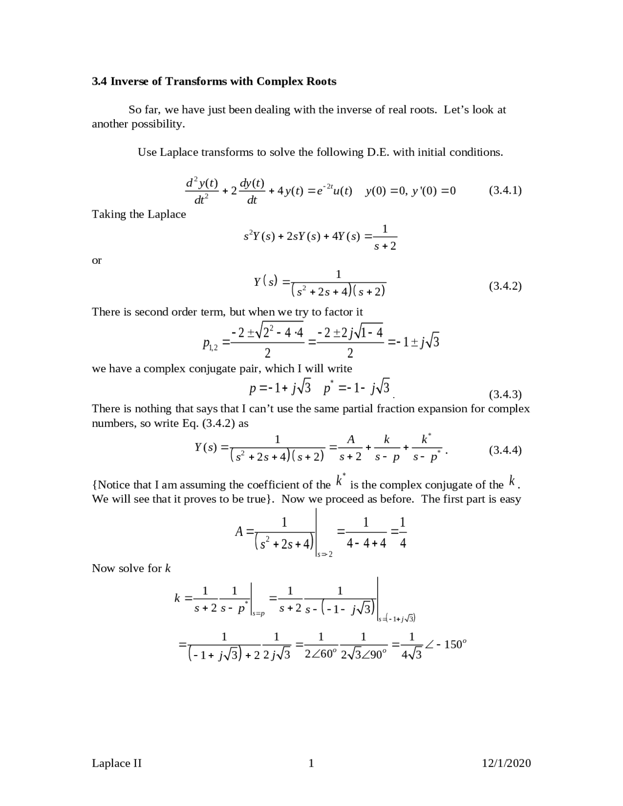 Inverse Of Transforms With Complex Roots Signals And Systems I Ece