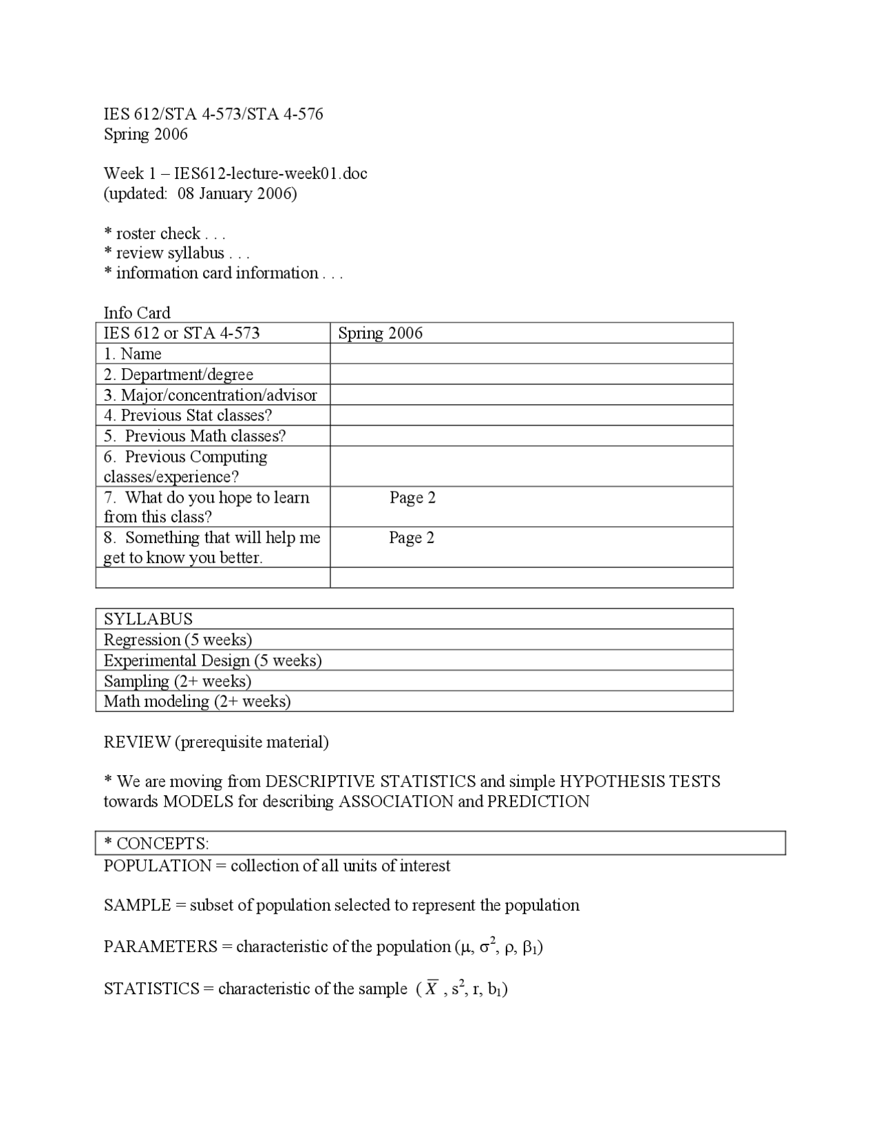 Review Syllabus Information Card Information Roster Check Ies 612