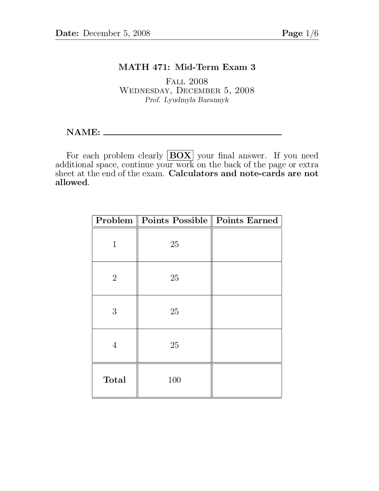 Midterm Exam 3 Introduction To Analysis 1 Fall 2008 Math 471