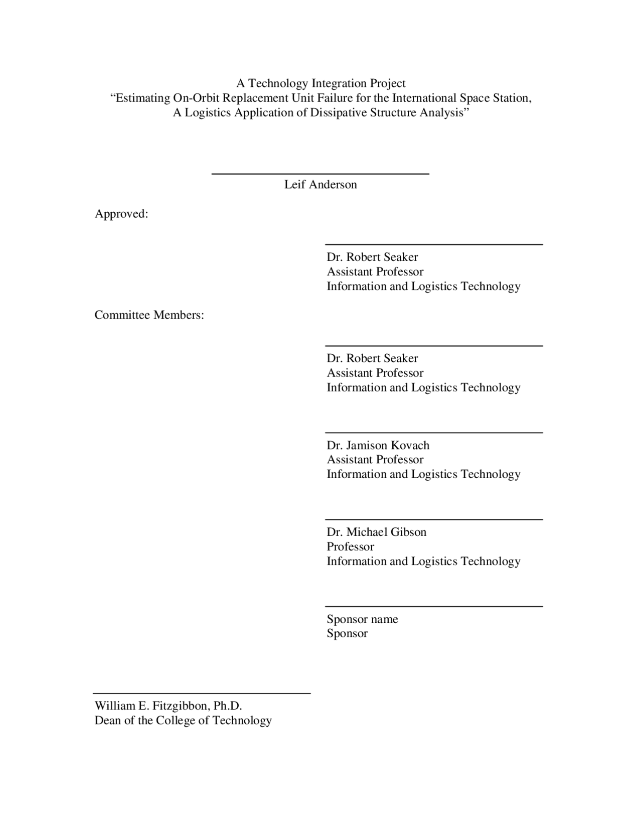 Estimating an Orbit Replacement Unit Function - Project | TEPM 6395 ...