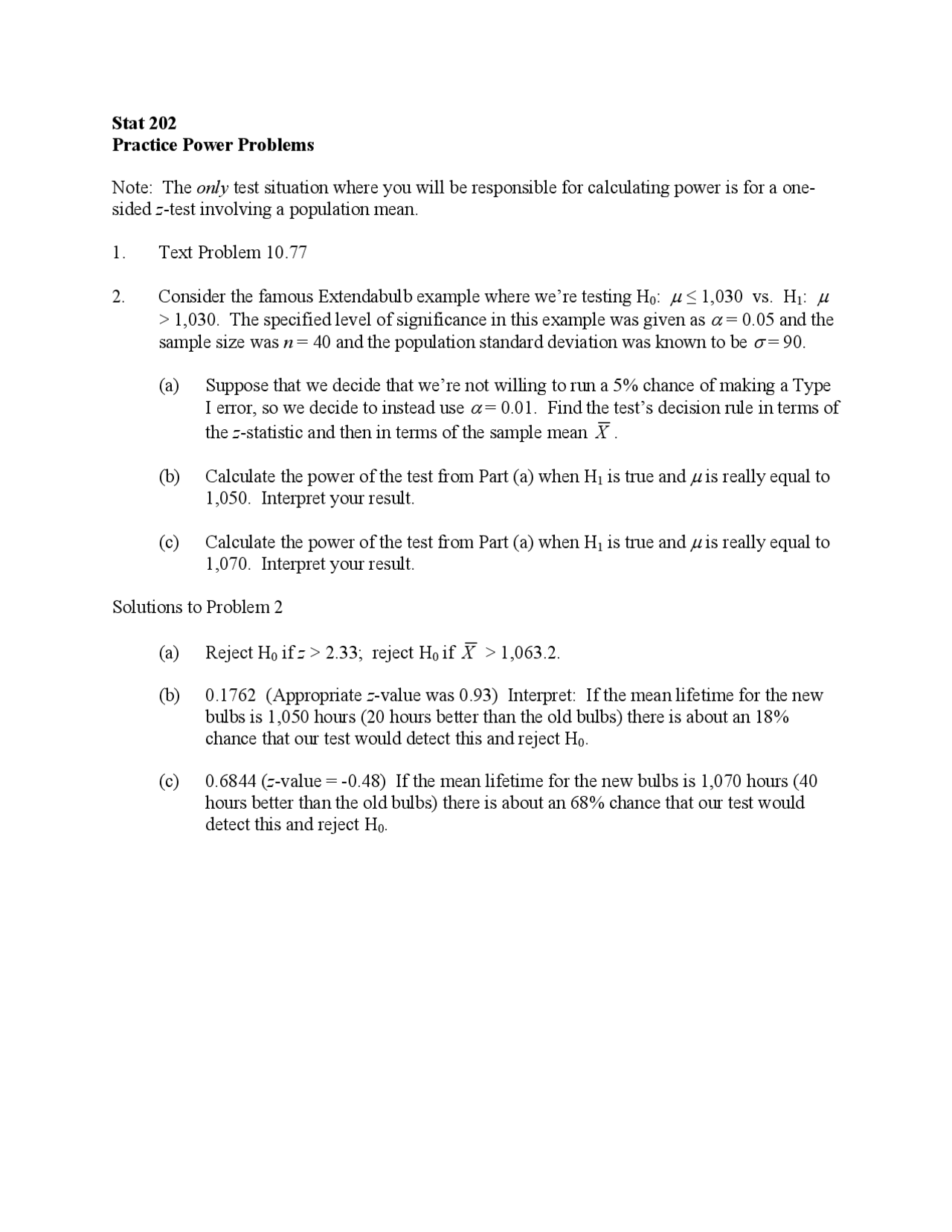 2 Practice Problems On Business Statistics Ii Examination Stat 202