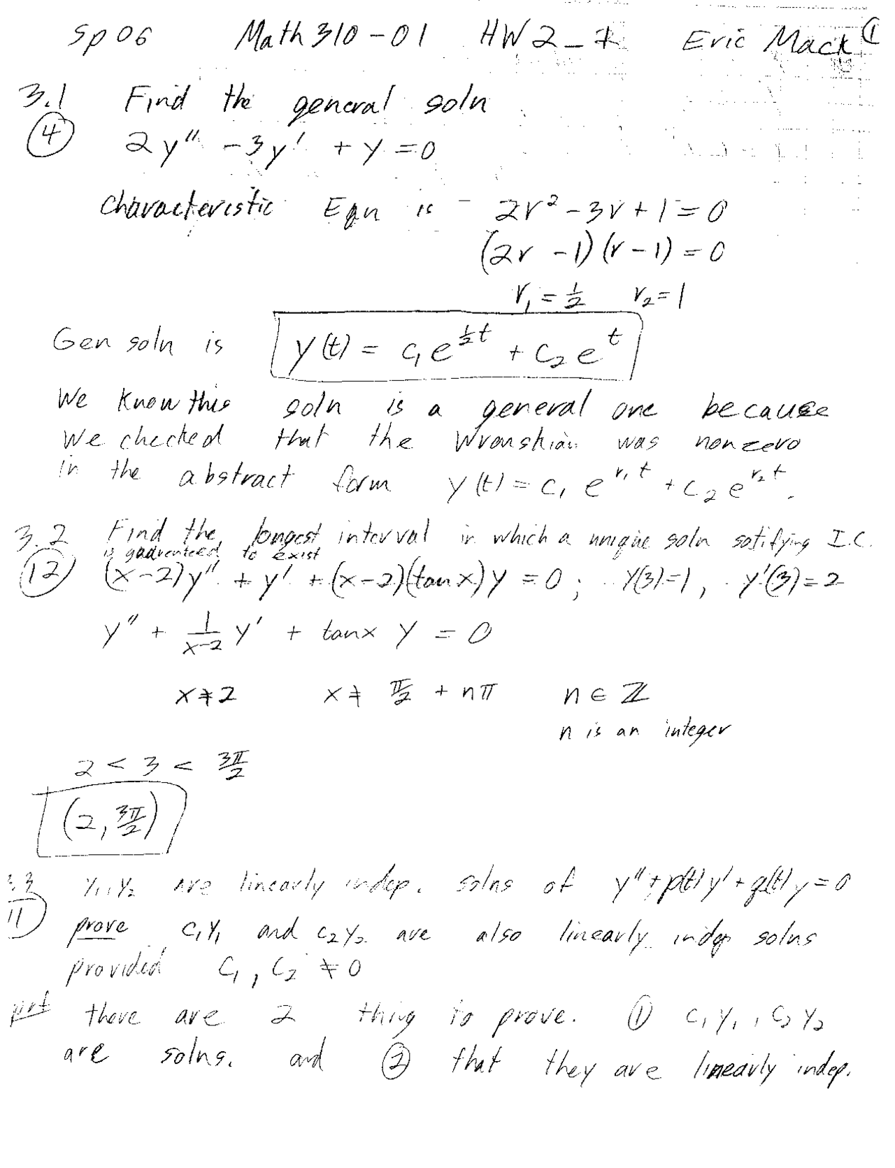 Solved Practice Questions On Ordinary Differential Equations Math 310