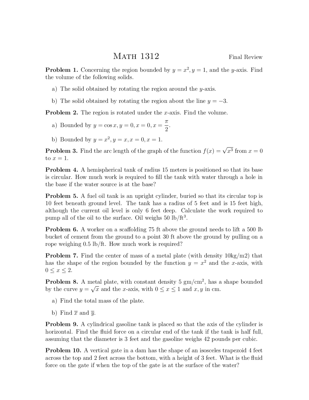 Math Review: Calculus Problem Solving - Prof. Francisco Avila | Exams Calculus | Docsity