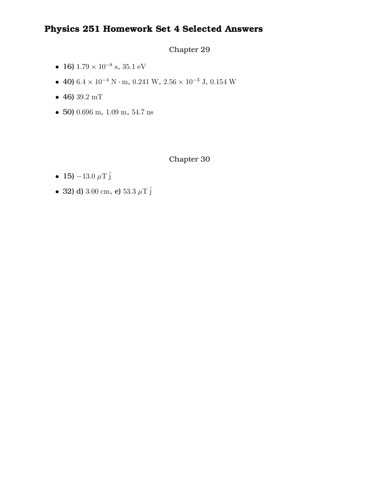 Physics Ii Homework Set 4 With Answer Key Phys 251 Docsity