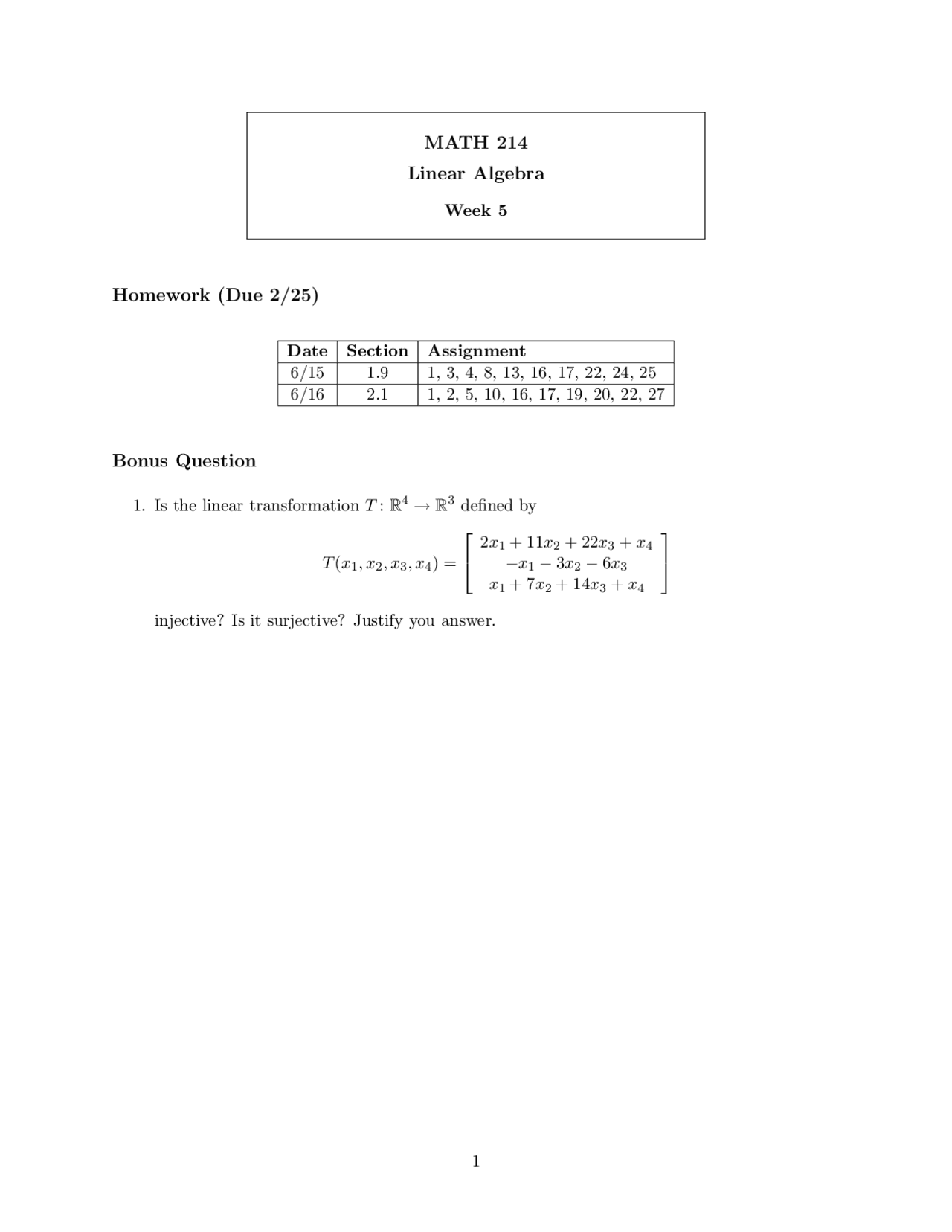 Practice Questions On Linear Algebra Assignment 5 Math 214 Docsity