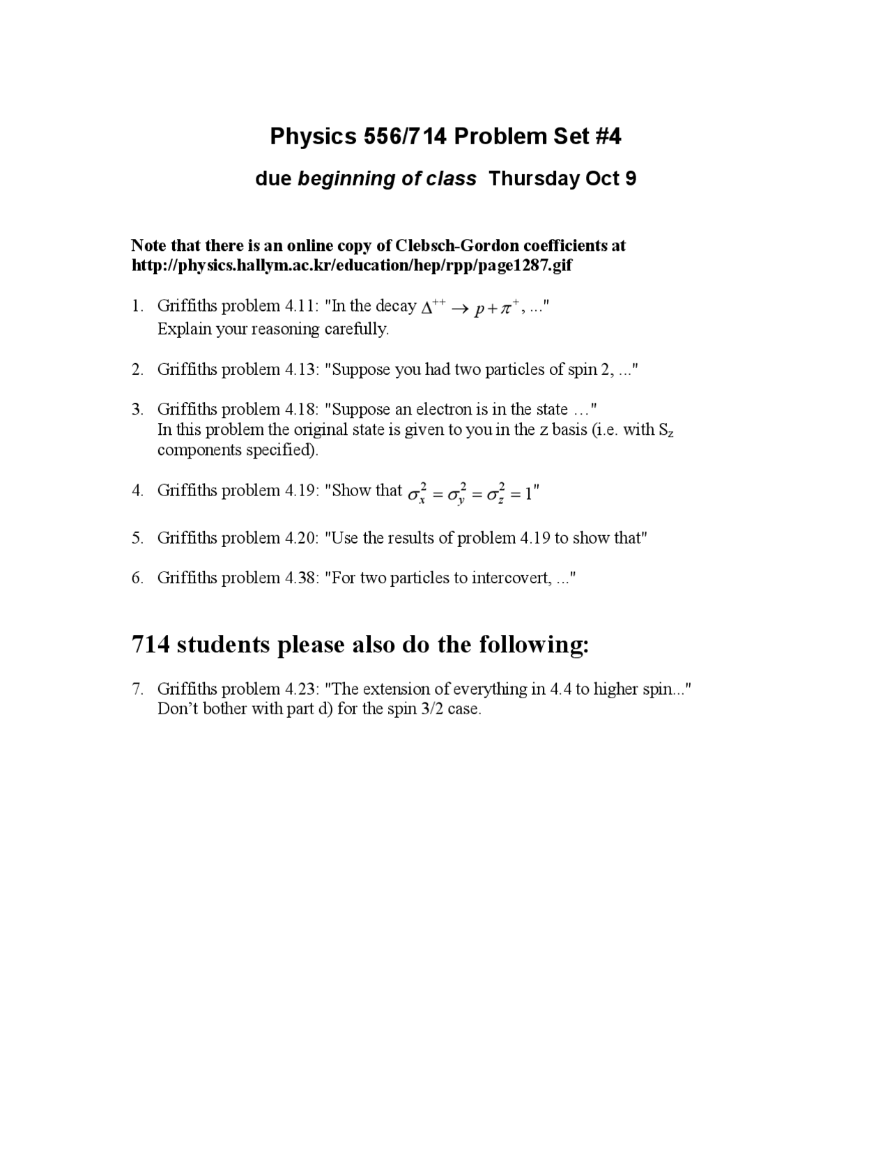 Problem Set 4 Nuclei And Elementary Particles Physics 556 Docsity