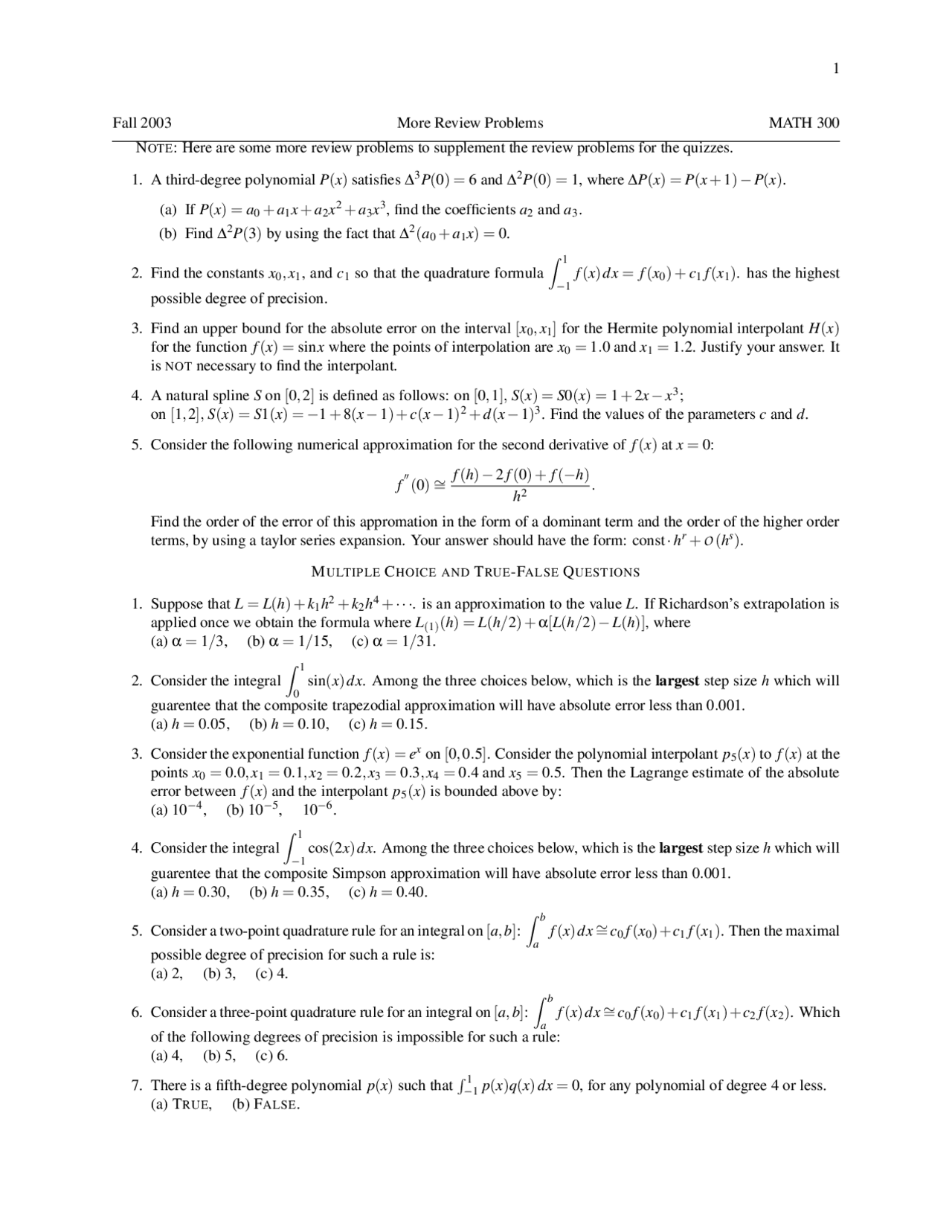 9 Review Problems of Numerical Analysis I | MATH 300 | Study notes ...
