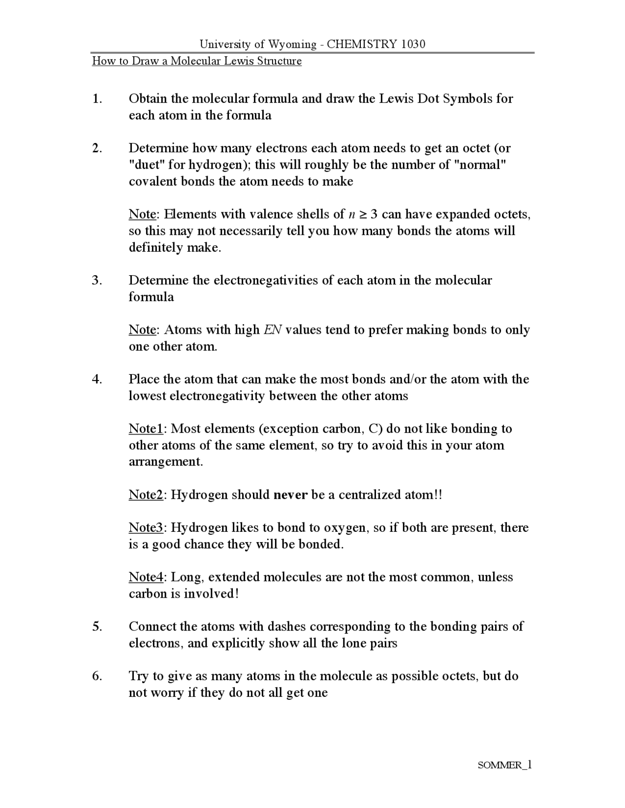 How To Draw A Molecular Lewis Structure Lecture Notes Chem 1030