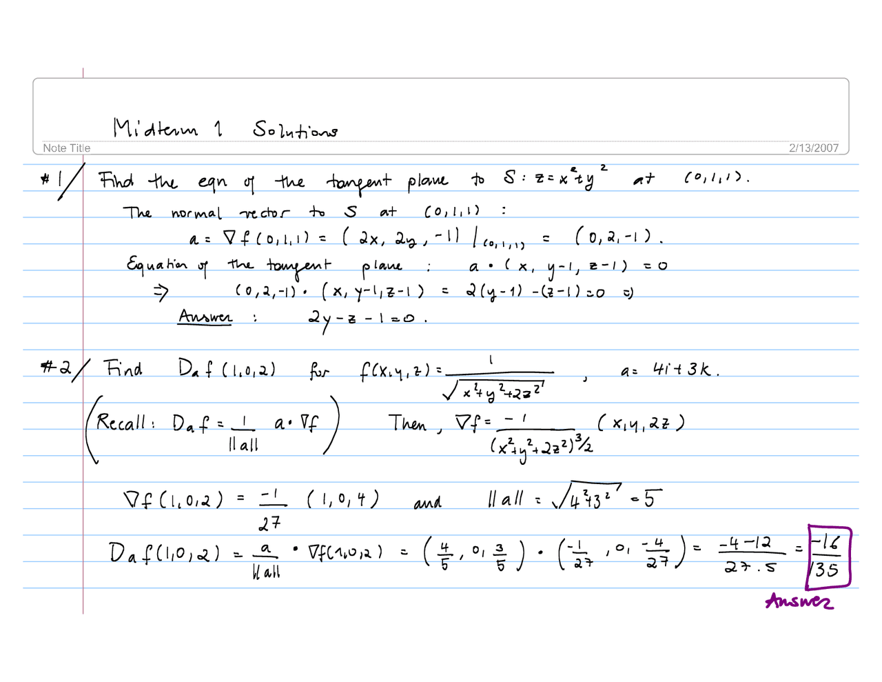 Midterm 1 Solution Complex And Vector Analysis For Engineers Math 291 Docsity