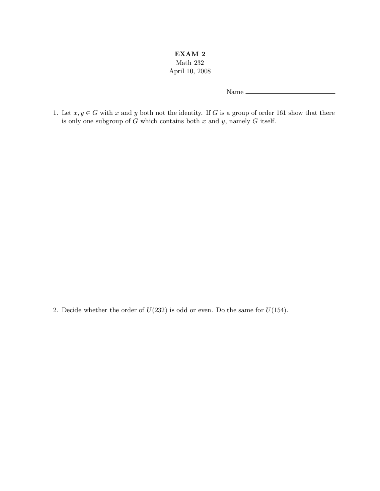 10 Problems on Homomorphism - Exam 2 | MATH 232 - Docsity