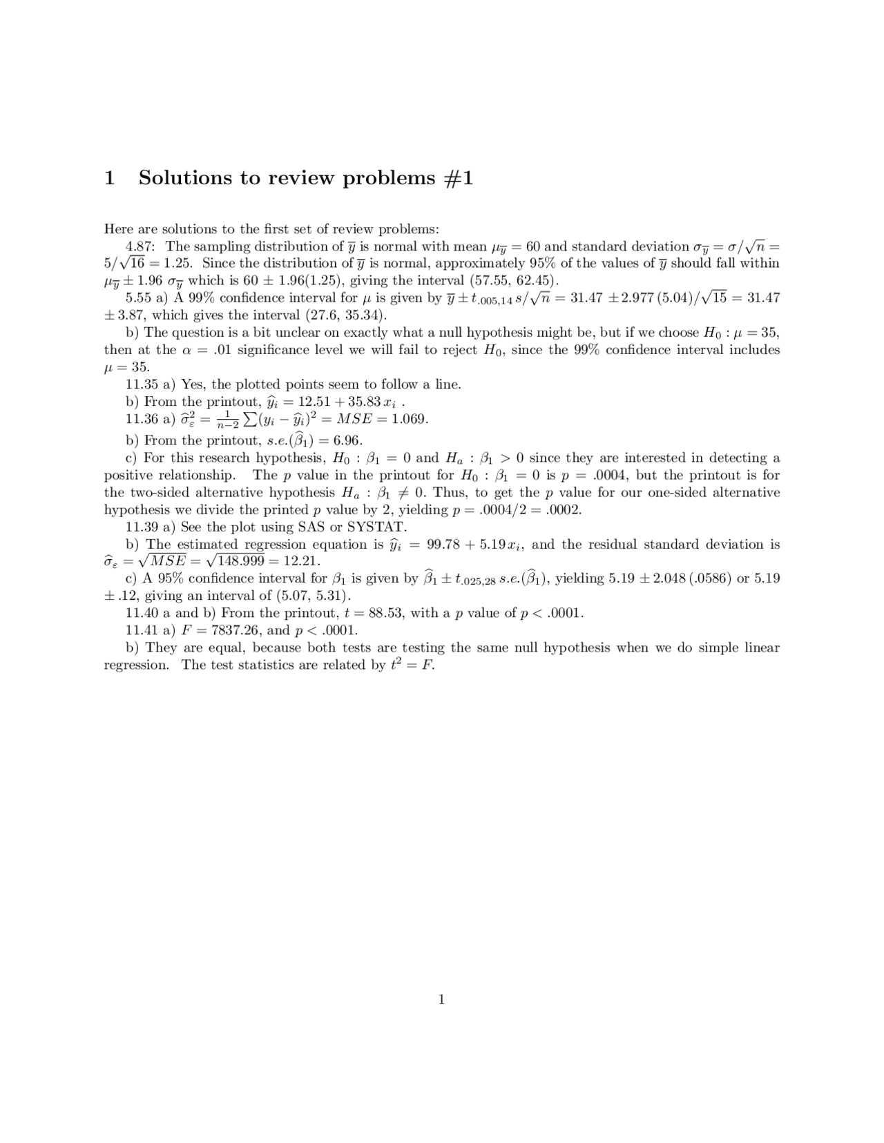 Solutions To Review Problems Statistical Analysis Stat 401 Docsity