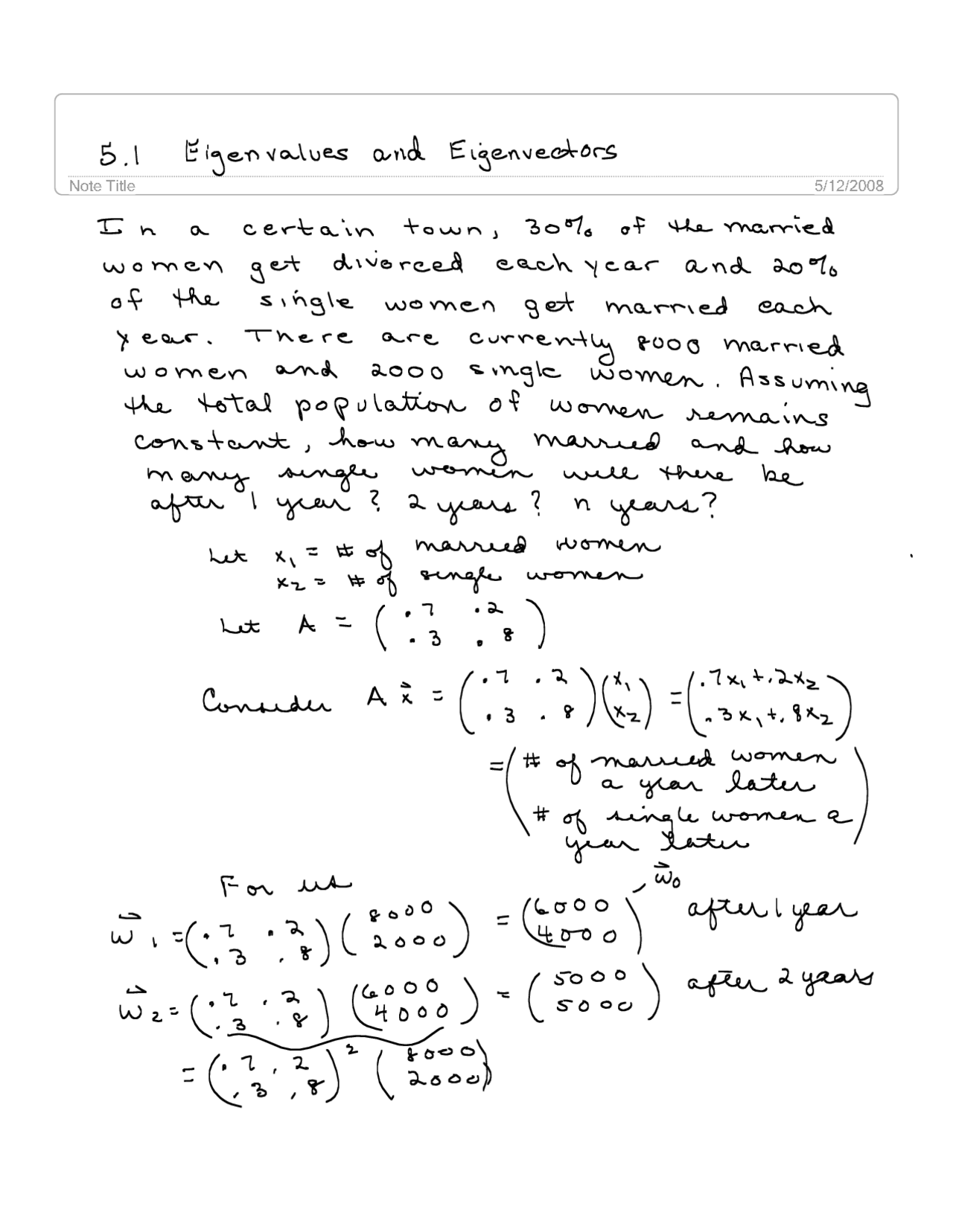 Handwritten Notes On Eigenvalues And Eigenvectors Math 221 Docsity