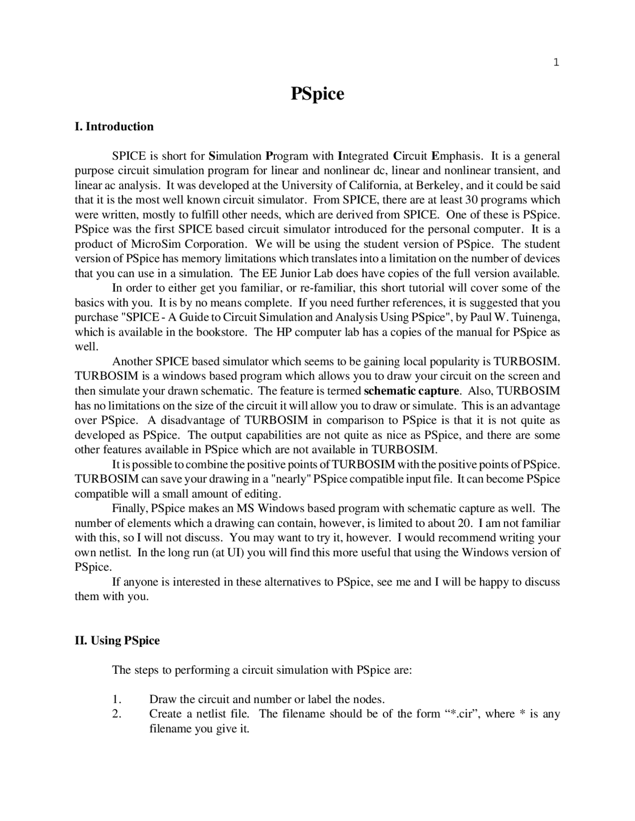 Notes On Pspice Fundamentals Of Electronics Lab Ece 311 Docsity