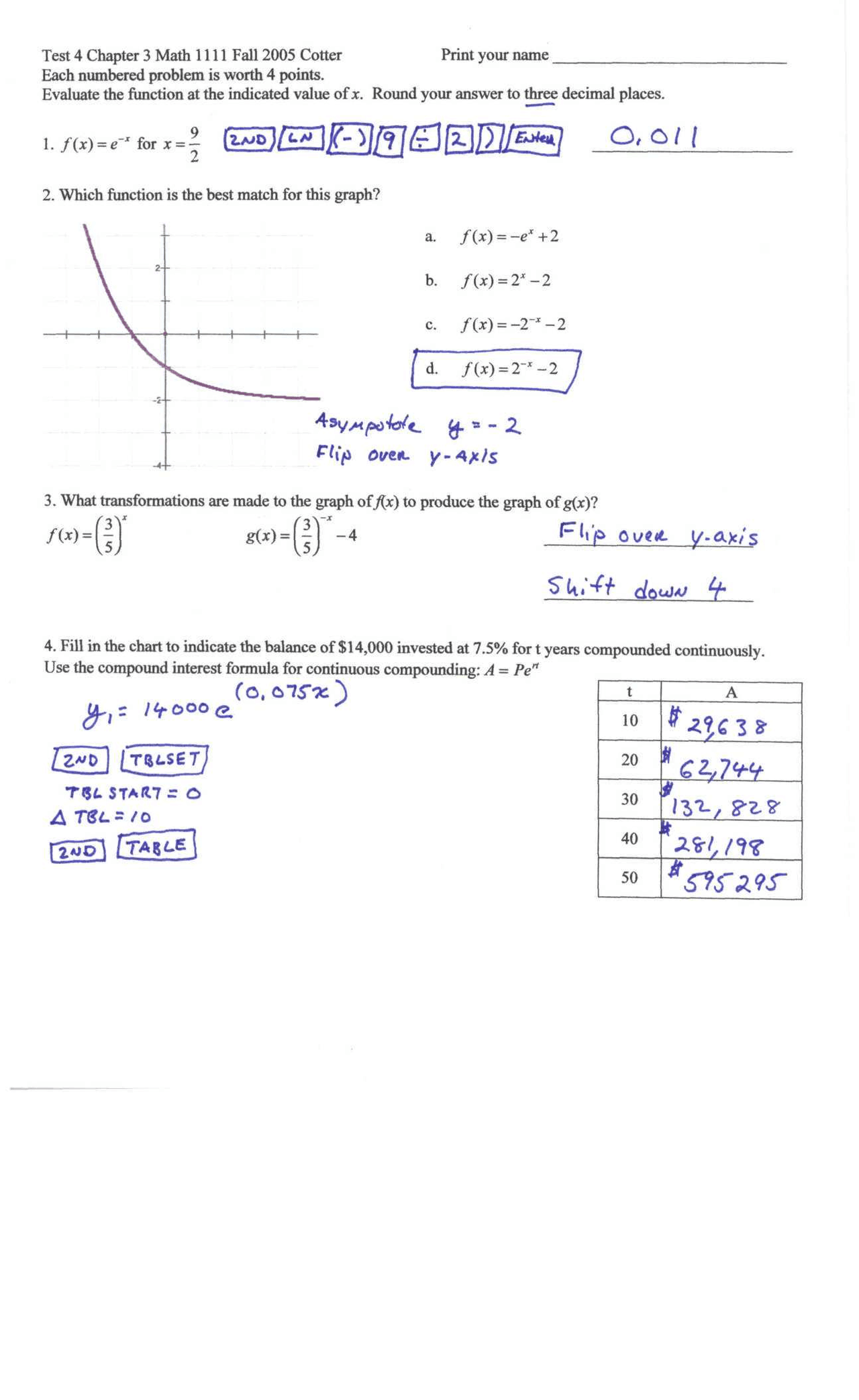 Test 4 with Solution for College Algebra | MATH 1111 - Docsity