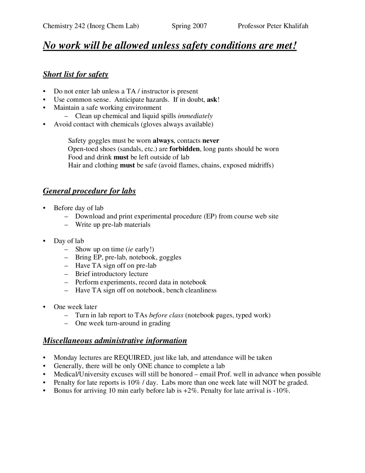 General procedure for Lab - Introduction Inorganic Chemistry Lab | CHEM ...