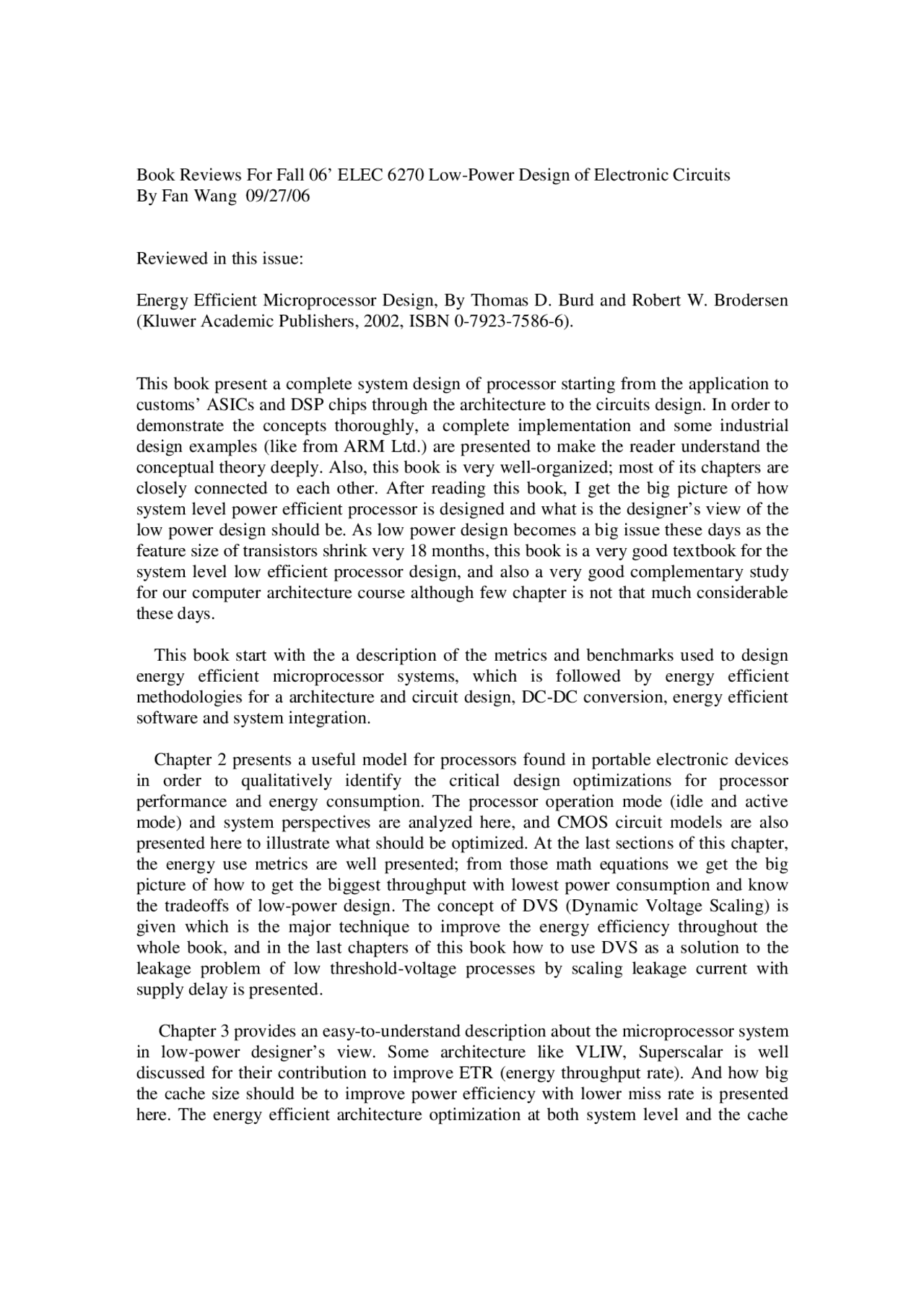 Review Sheet for Low Power Design of Electronics Circuits | ELEC 6270 ...