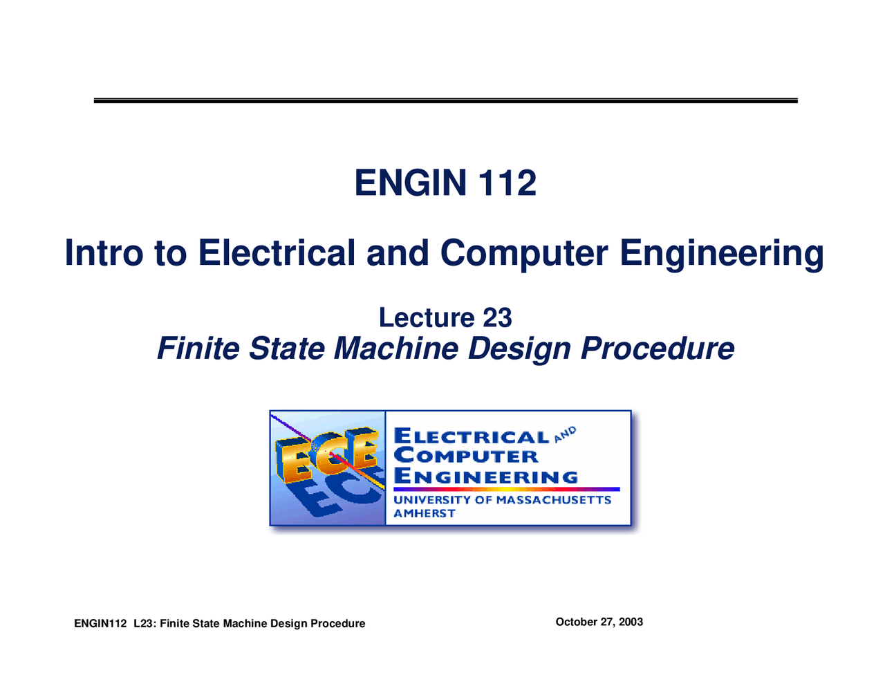 Finite State Machine Design Procedure Lecture Slides Engin 112