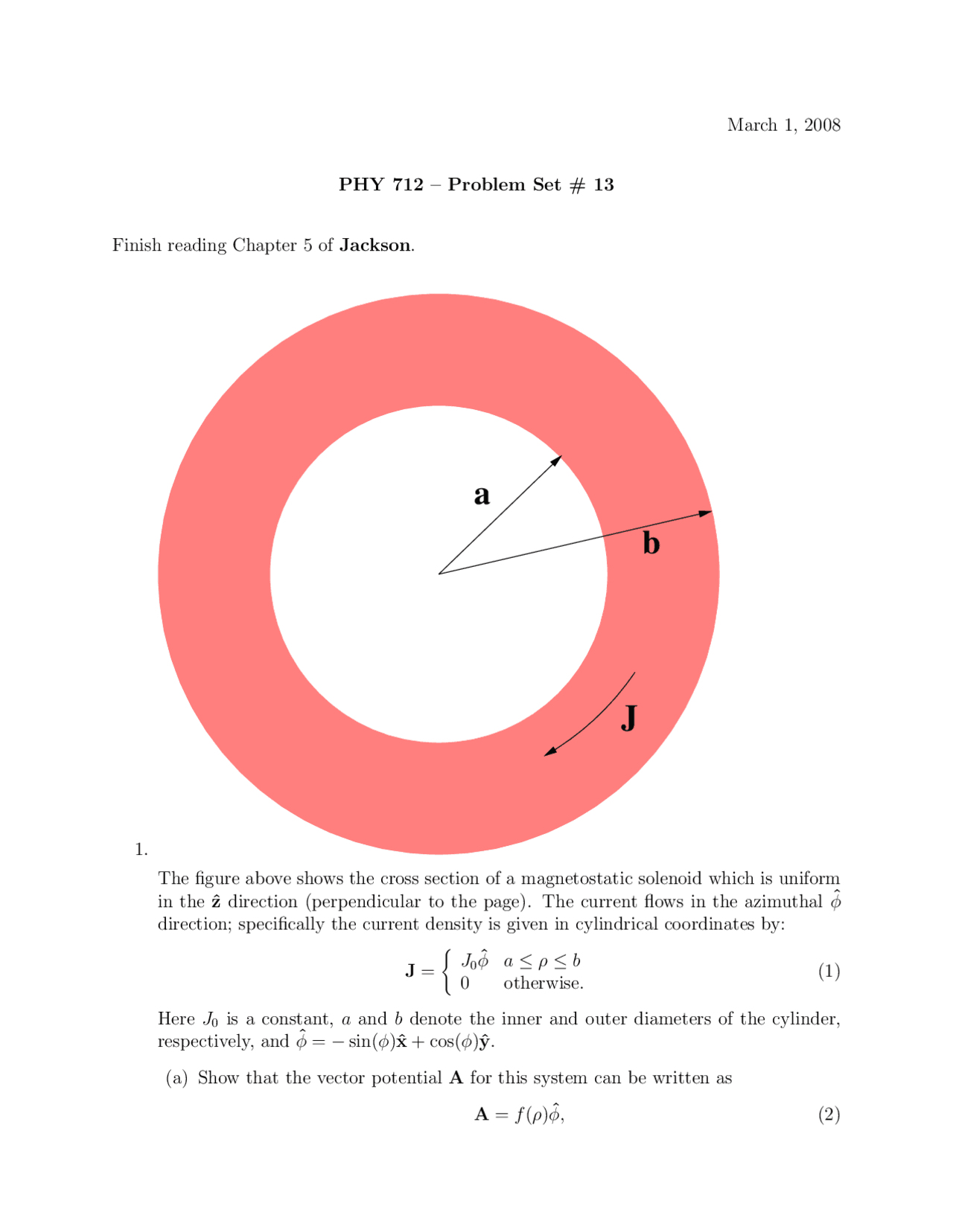 Question On Electromagnetism Problem Set 13 Phy 712 Docsity