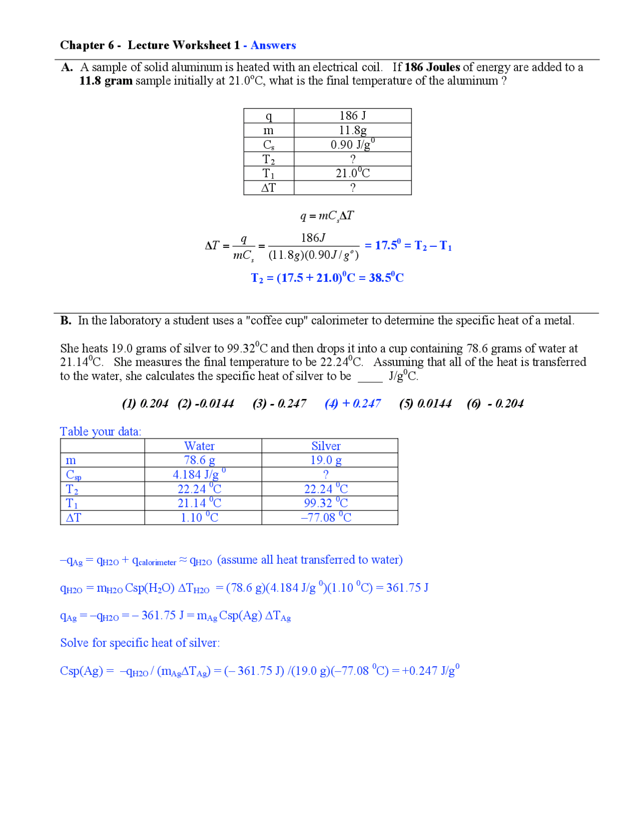 Lecture Worksheet 1 With Answers Honors Colloquium Chem 122 Docsity