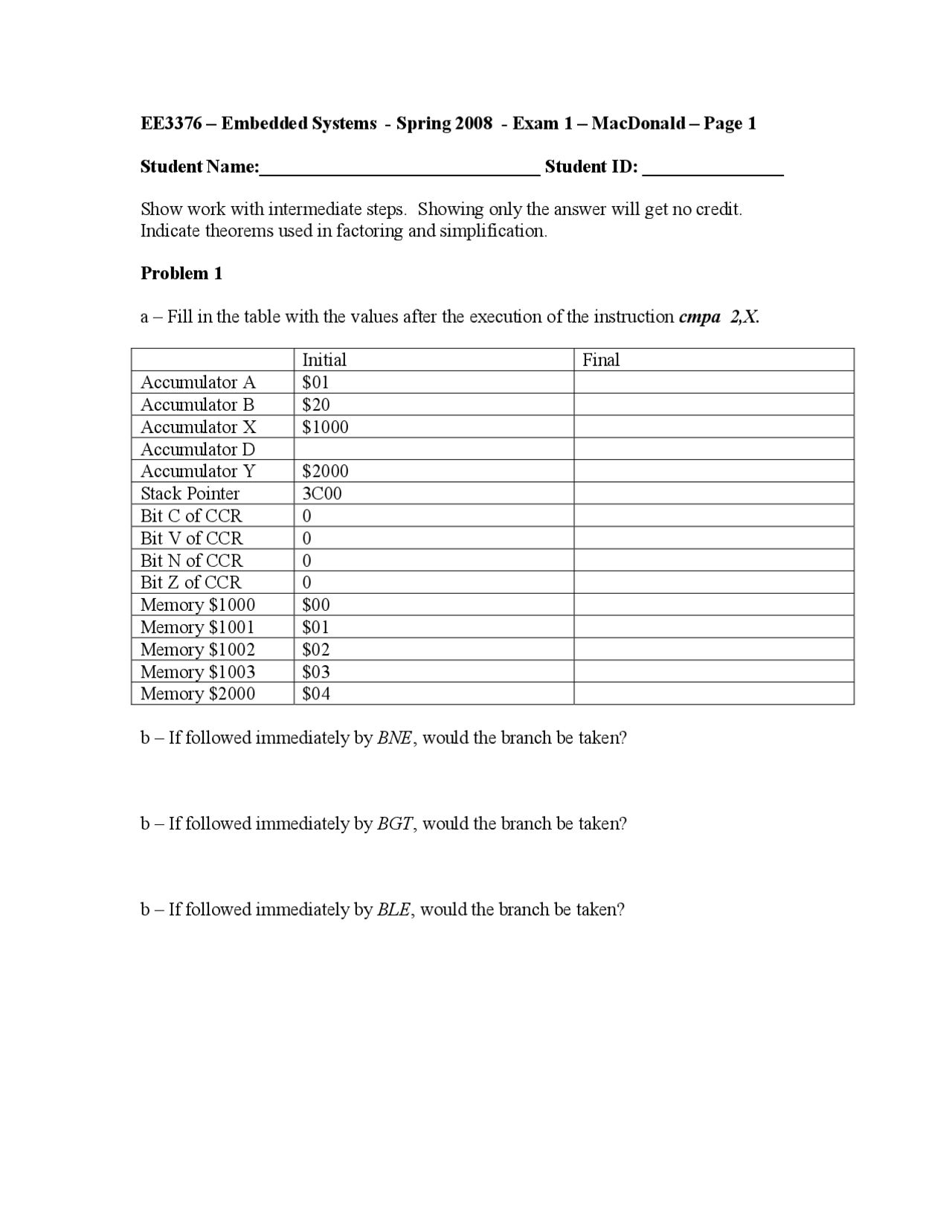 Microelectronic Circuits 3 Problems In Exam 1 Fall 2008 Ee 3376