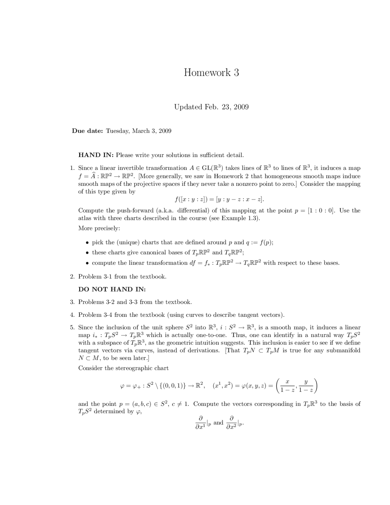 Homework 3 For Geometry Of Manifolds Math 7350 Docsity