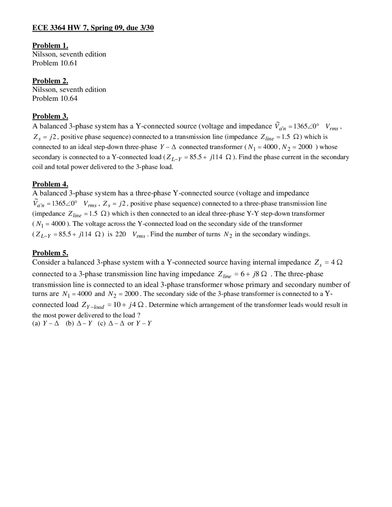 Homework 7 Unsolved Problems Circuits And Systems Ece 3364 Docsity