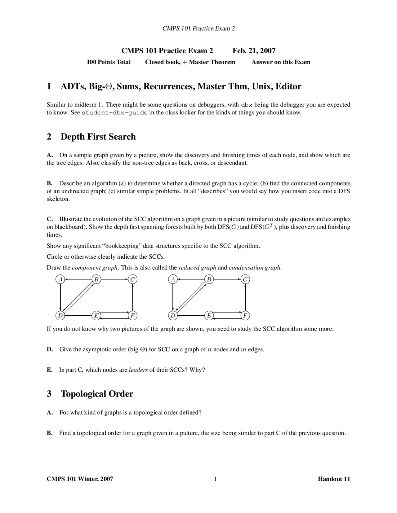 Practice Exam 2 For Algorithms And Abstract Data Types Cmps 101 Docsity
