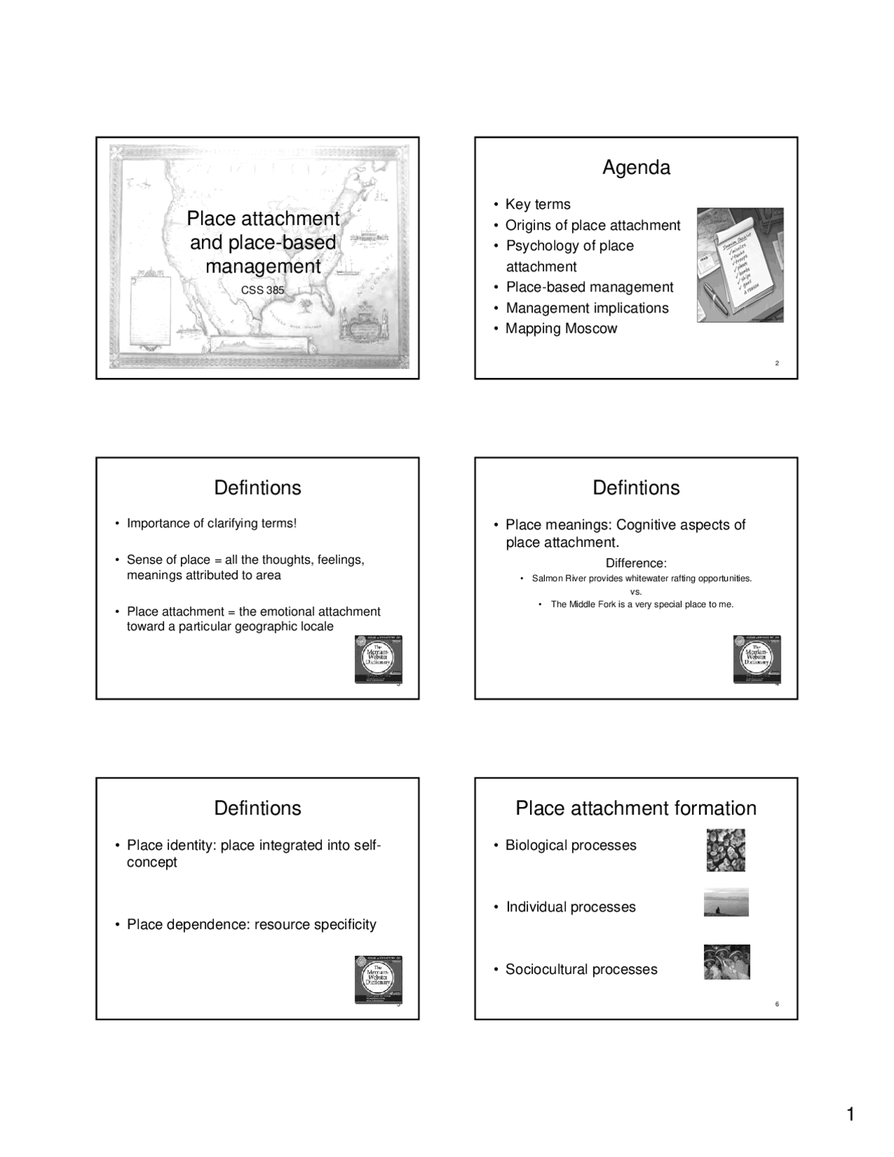 Place Attachment and Place-Based Management | CSS 385 - Docsity