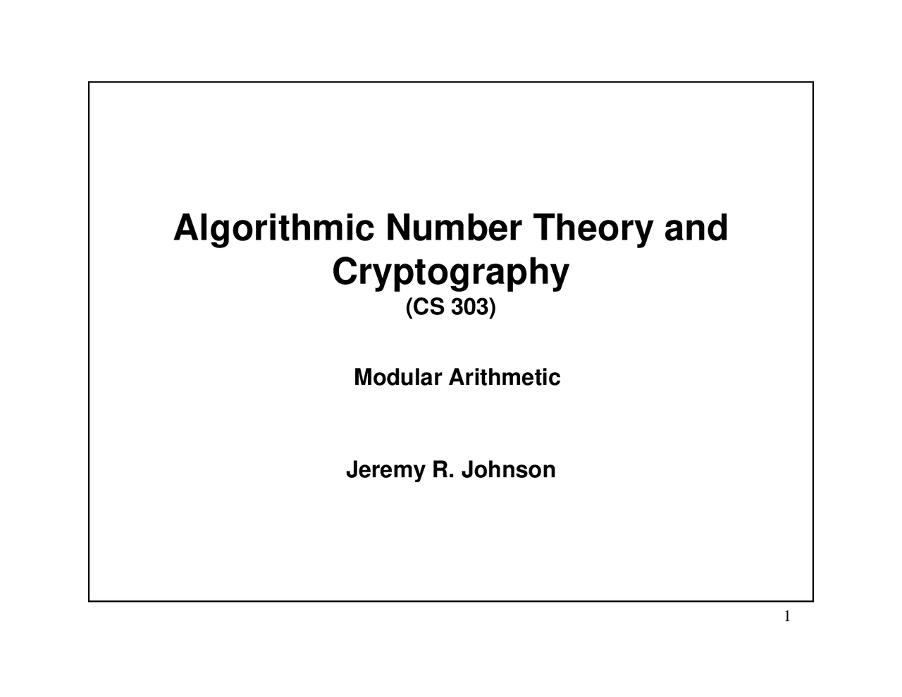 Lecture Notes On Modular Arithmetic Cs 303 Docsity