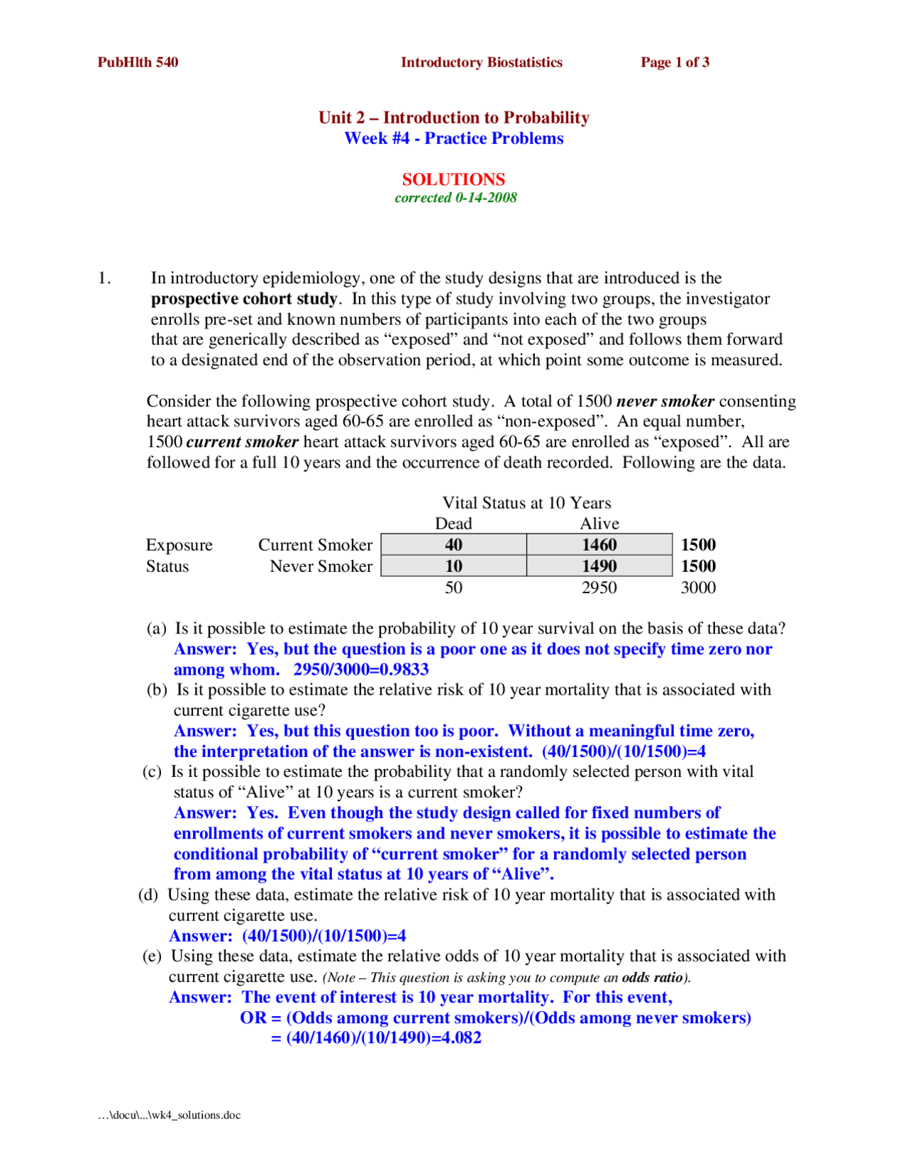 3 Solved Problems on Introductory Biostatistics - Study Guide | PUBHLTH 540 - Docsity