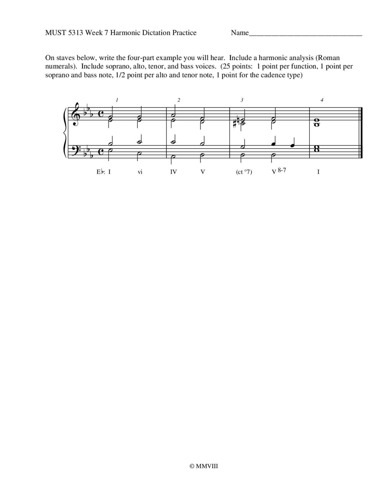 Harmonic Dictation Practice - Survey of Music Theory | MUST 5313 - Docsity