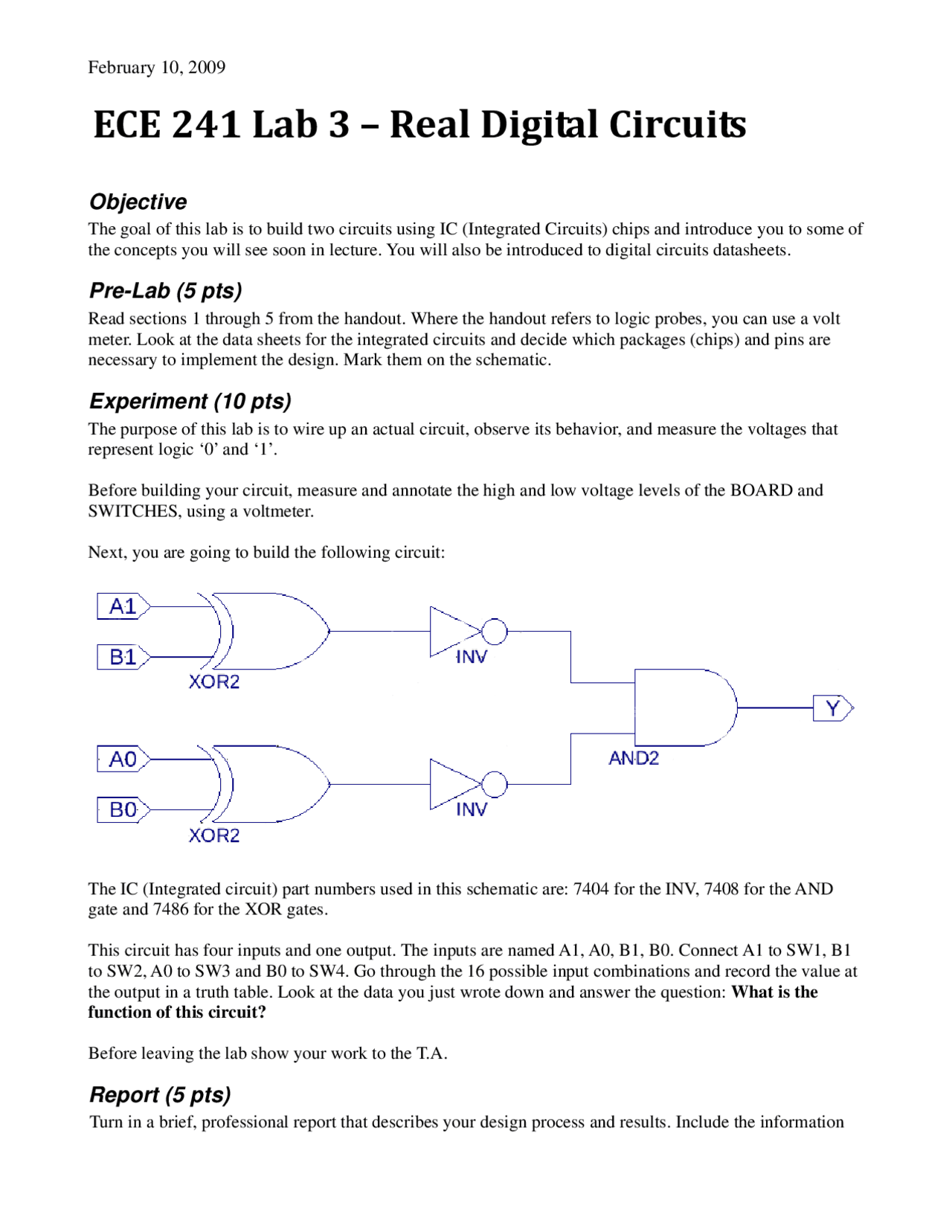 Real Digital Circuits in Logic Circuits - Lab Work | ECE 241 - Docsity