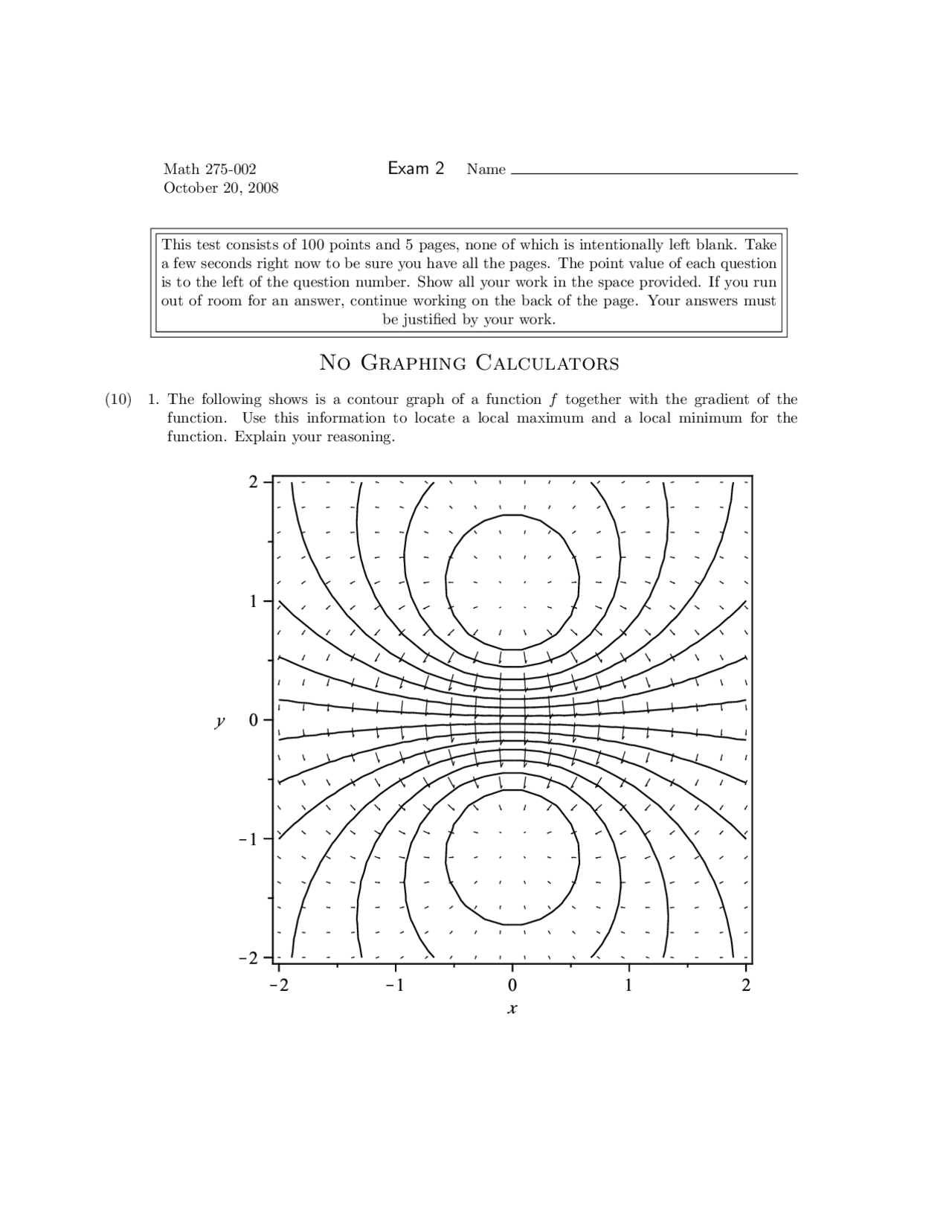 Exam 2 Questions Multivariable And Vector Calculus Math 275 Docsity