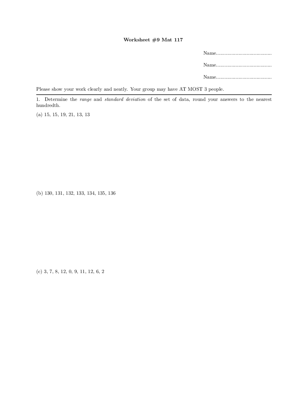 Worksheet 9 Mathematical Concepts Mat 117 Docsity