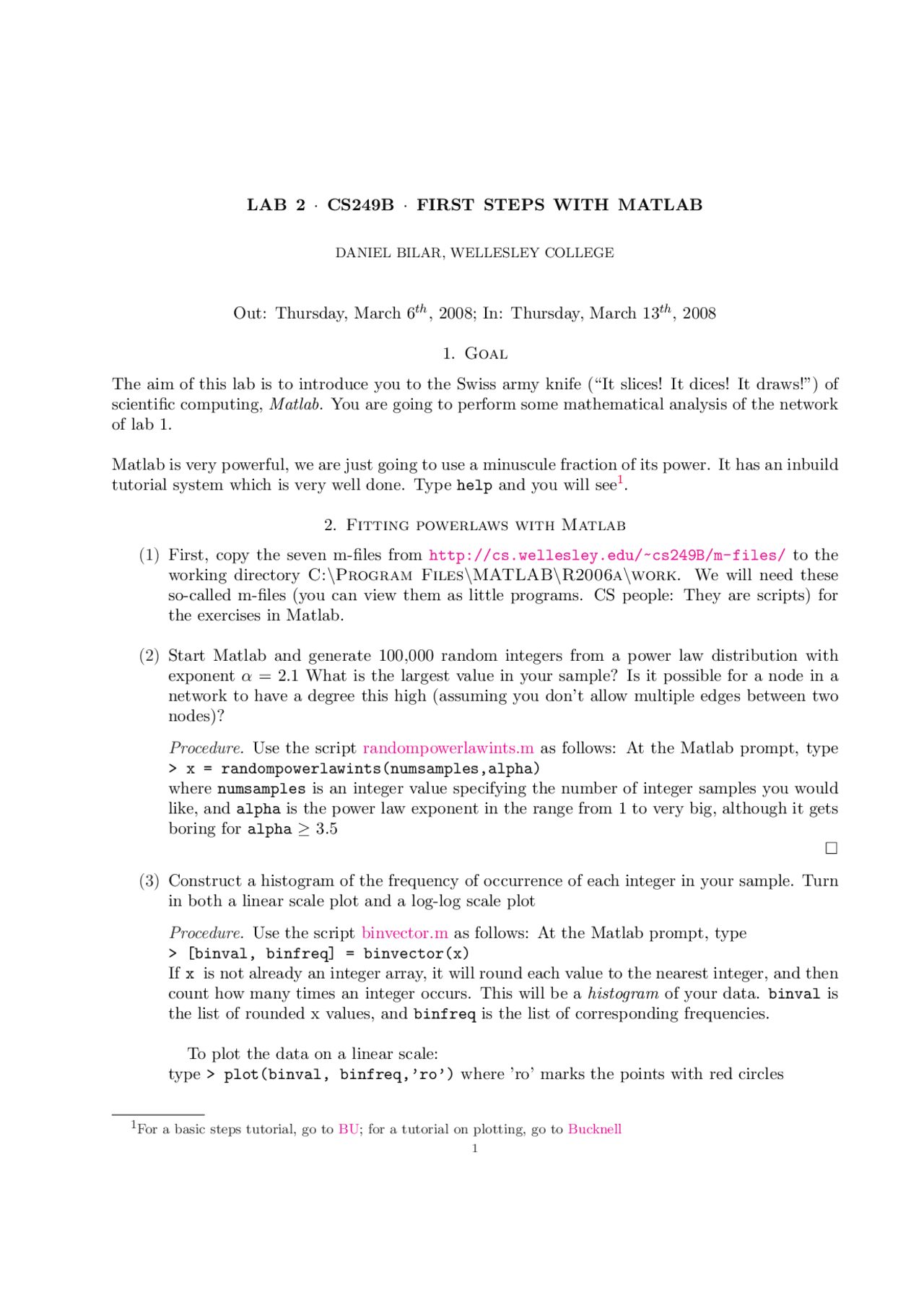 First Steps with Matlab - Laboratory II | CS 249 | Lab Reports Computer ...