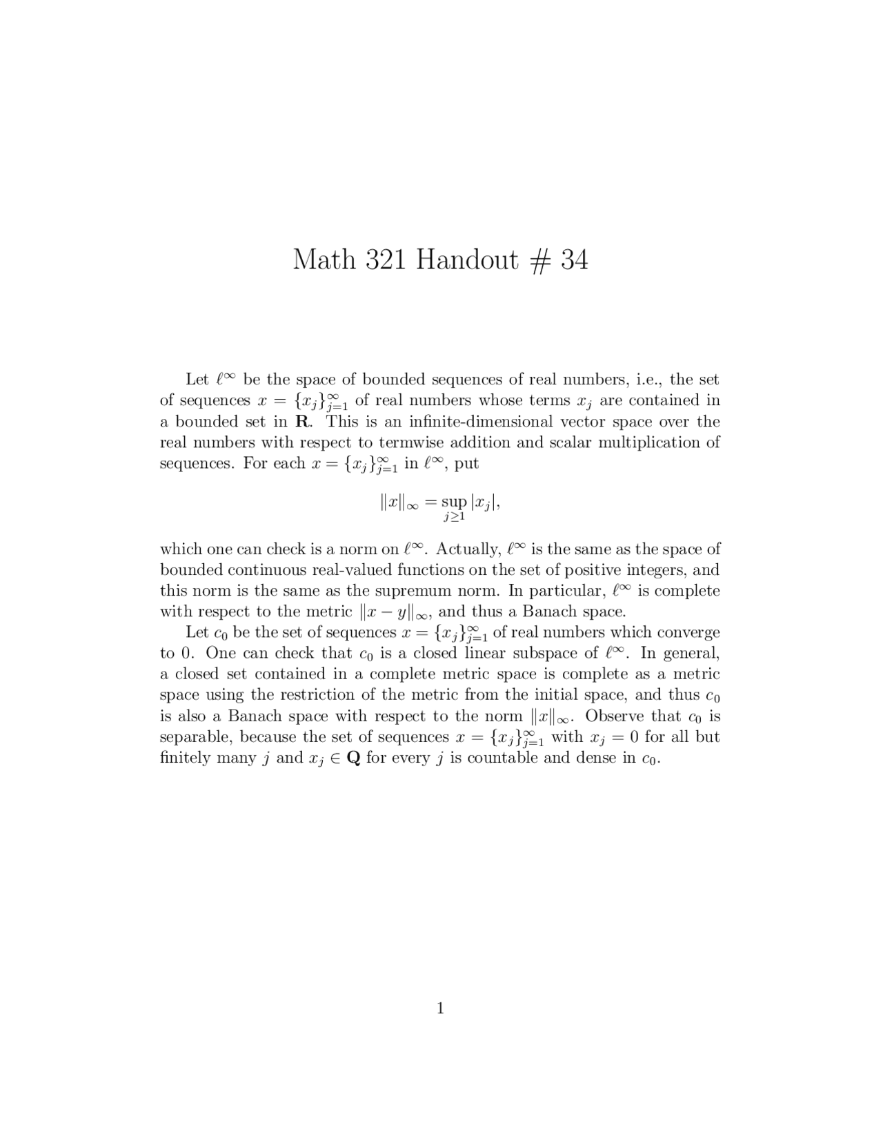 Handout 34 Introduction To Analysis I Math 321 Docsity