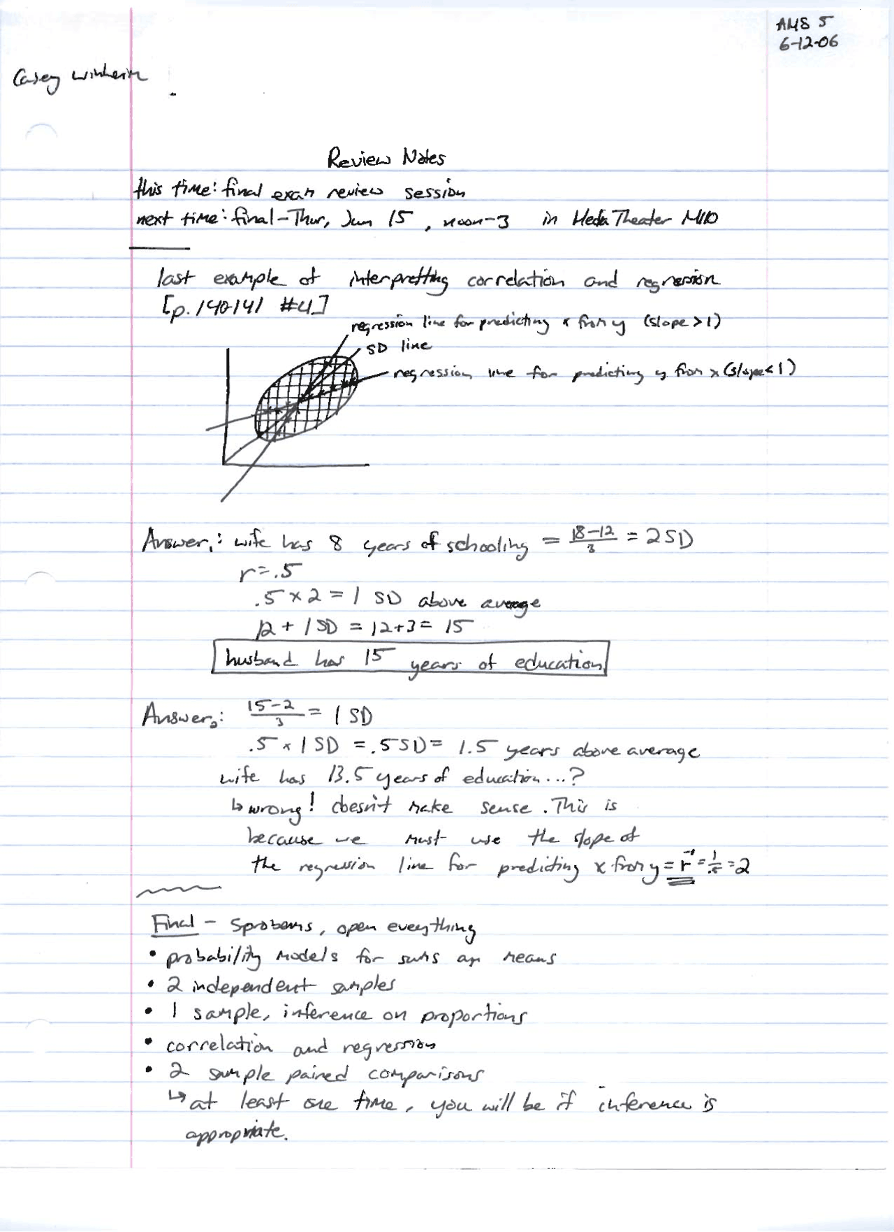 Interpreting Correlations And Regression Review Sheet Ams 5 Docsity