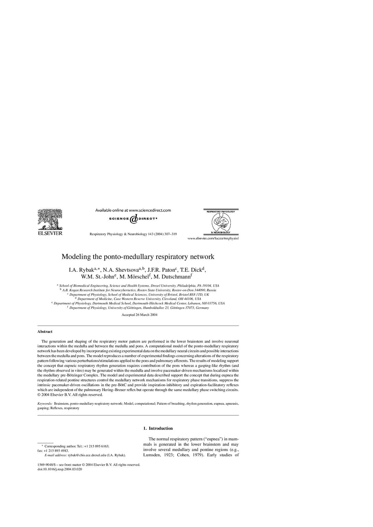 Modeling the Ponto-Medullary Respiratory Network | ARCH 442 - Docsity
