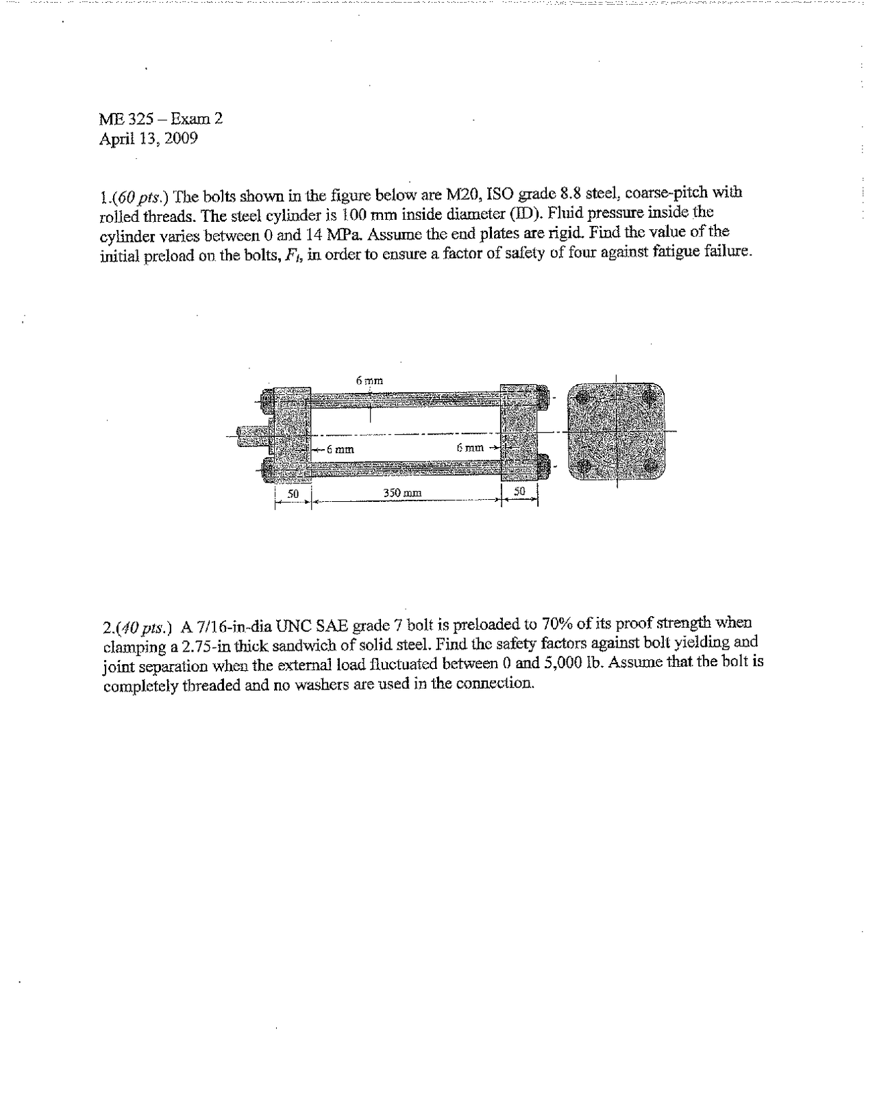 Exam 2 for Machine Component Design I | ME 325 | Exams Mechanical ...
