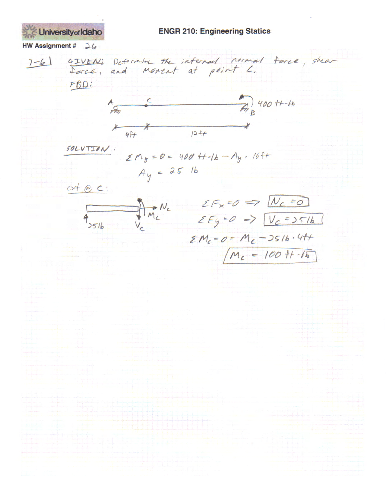 Engineering Statics Homework 26 With Answers Engr 210 Docsity
