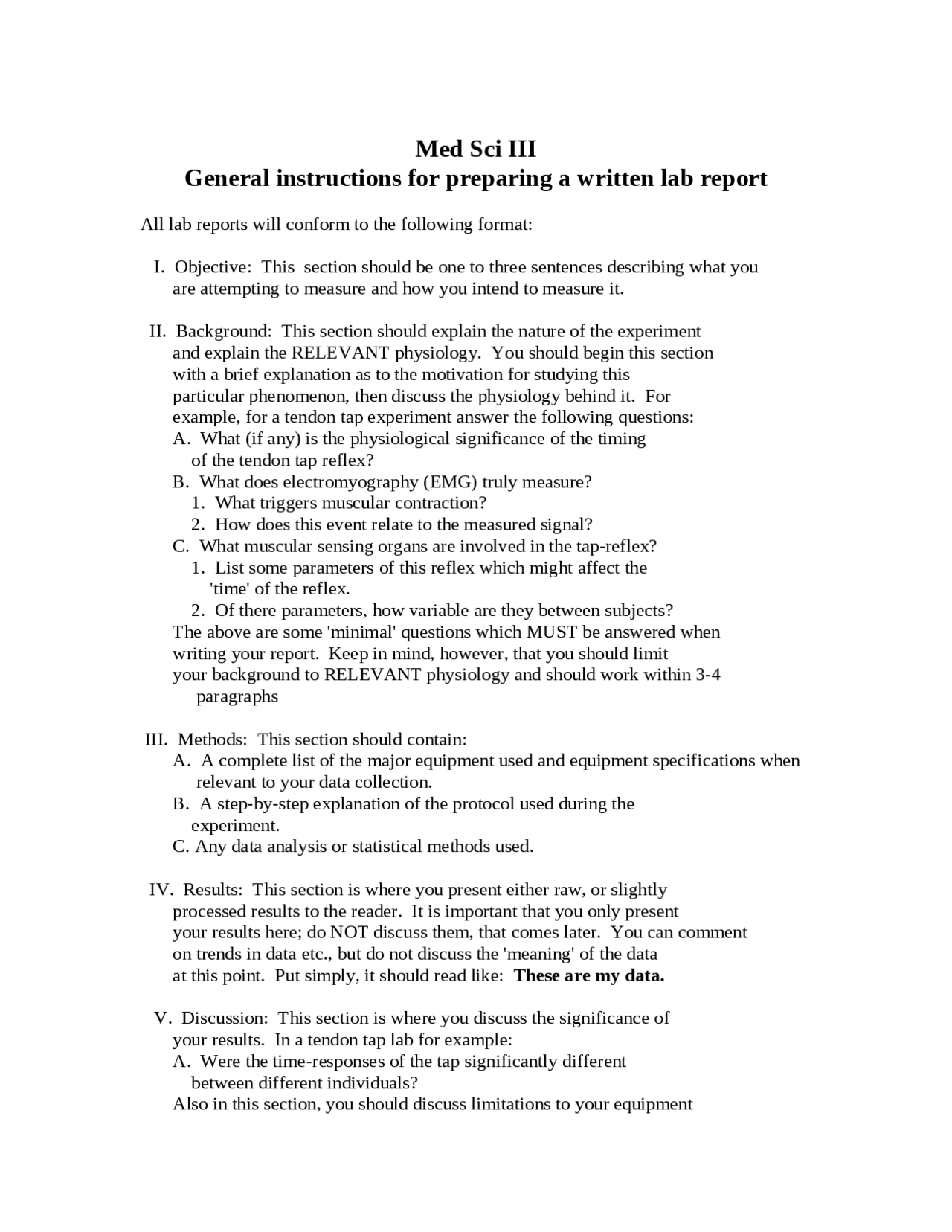 General Instructions For Preparing A Written Lab Report Bmes 503