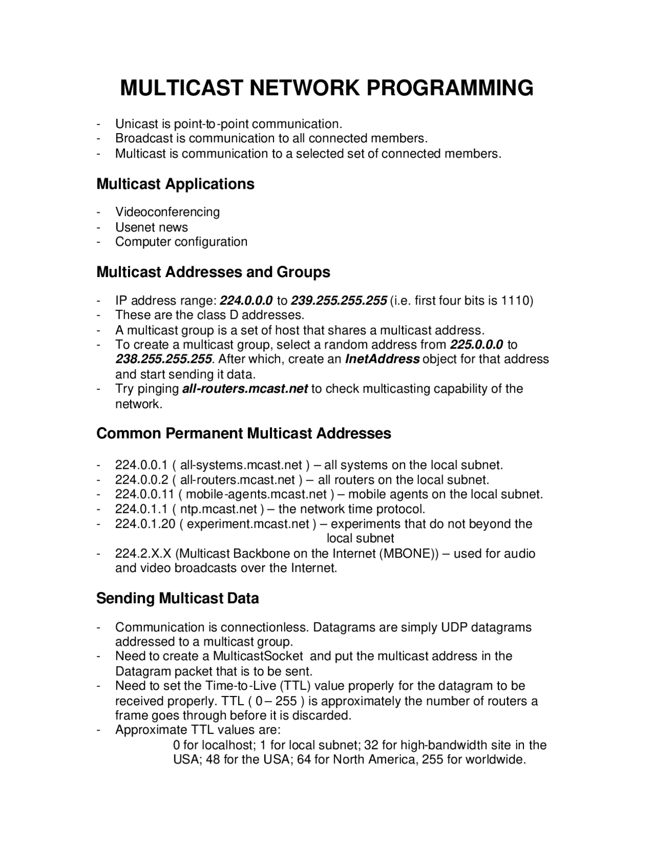 Multicast Network Programming Computer Networking Cs 450 Docsity