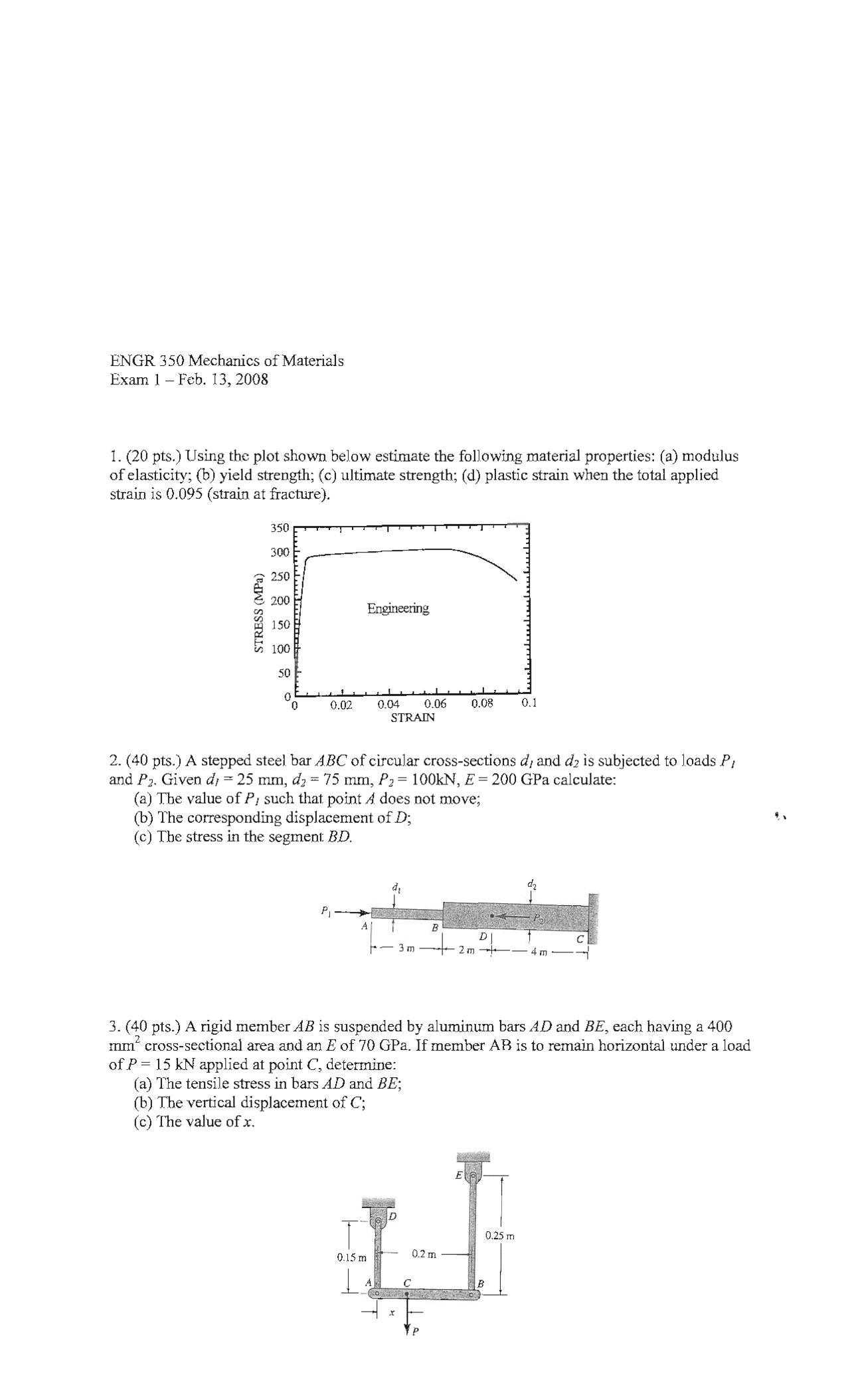 Engineering Mechanics of Materials - Exam 1 with Solutions | ENGR 350 ...